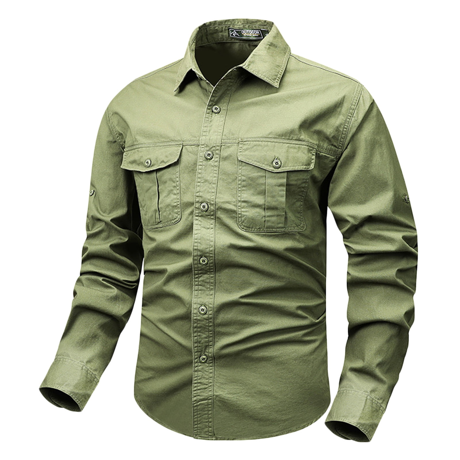 Yufatyle Tactical Cargo Shirts for Men Lapel Long Sleeve Button Down ...