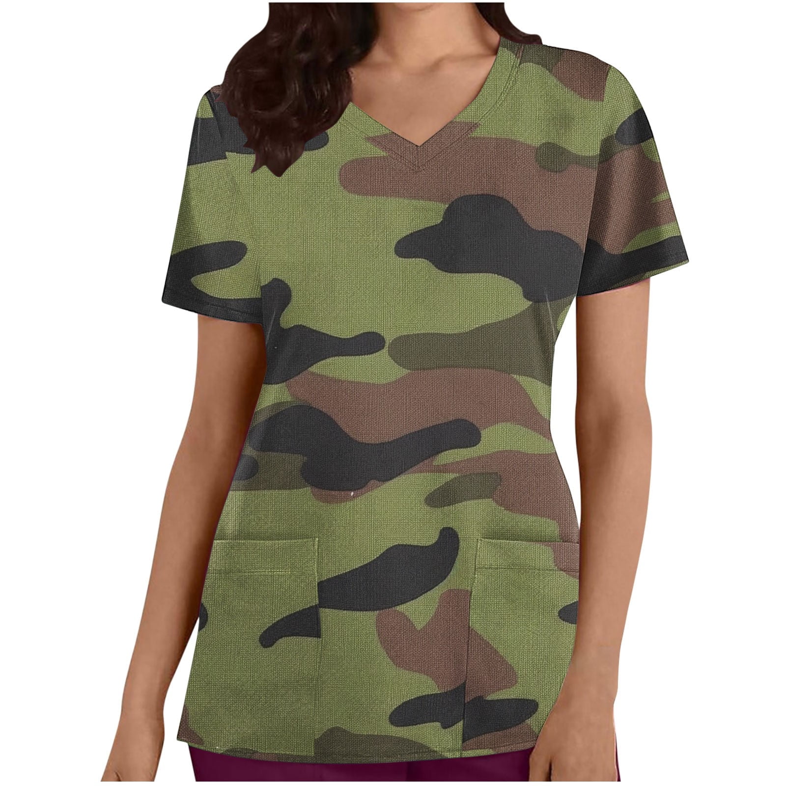SwiftWear Tactical Scrubs Top for Women Camo Work Scrub Nursing Uniform ...