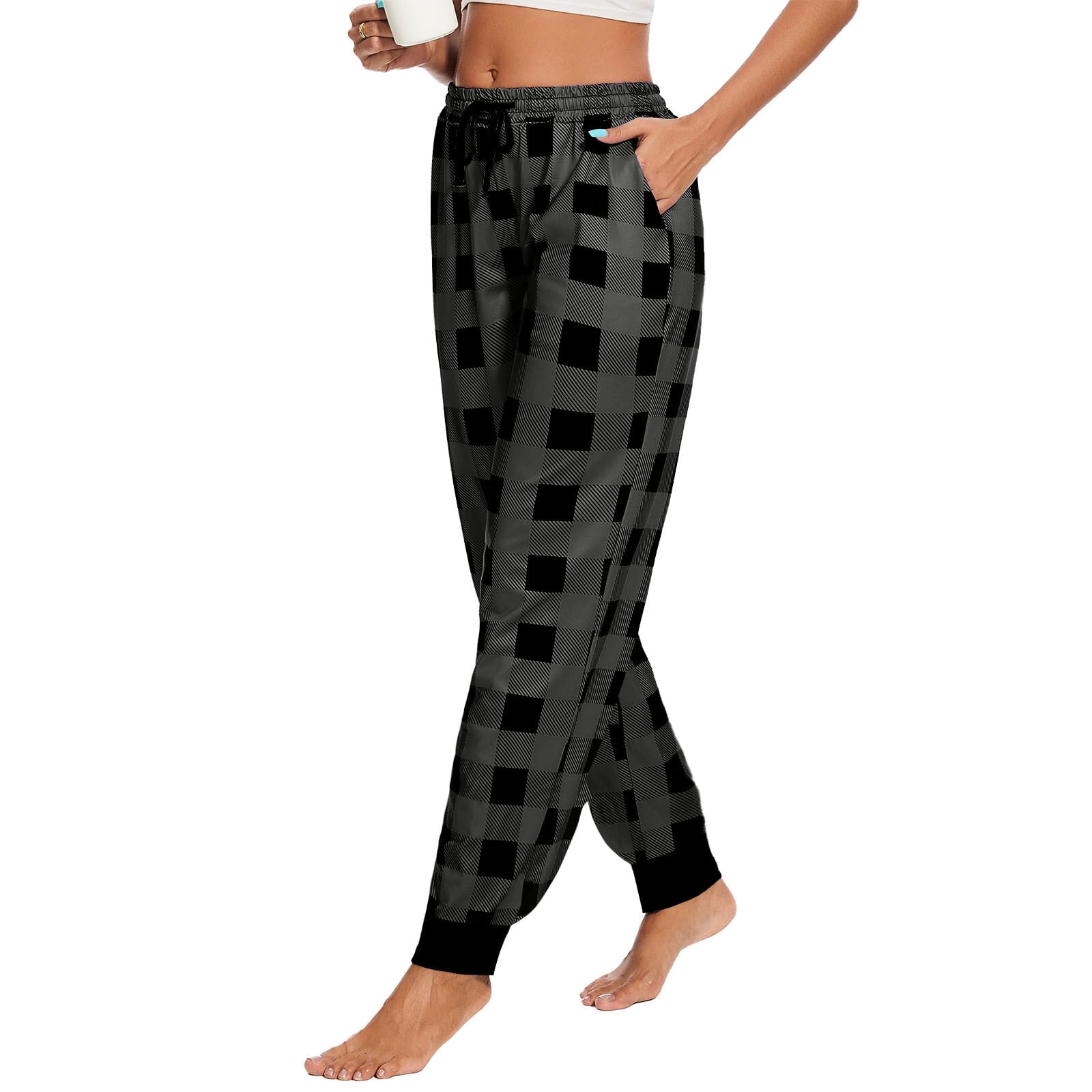 SwiftWear Women Plaid Pajama Pants Cuff Leg Joggers PJ Pants with ...