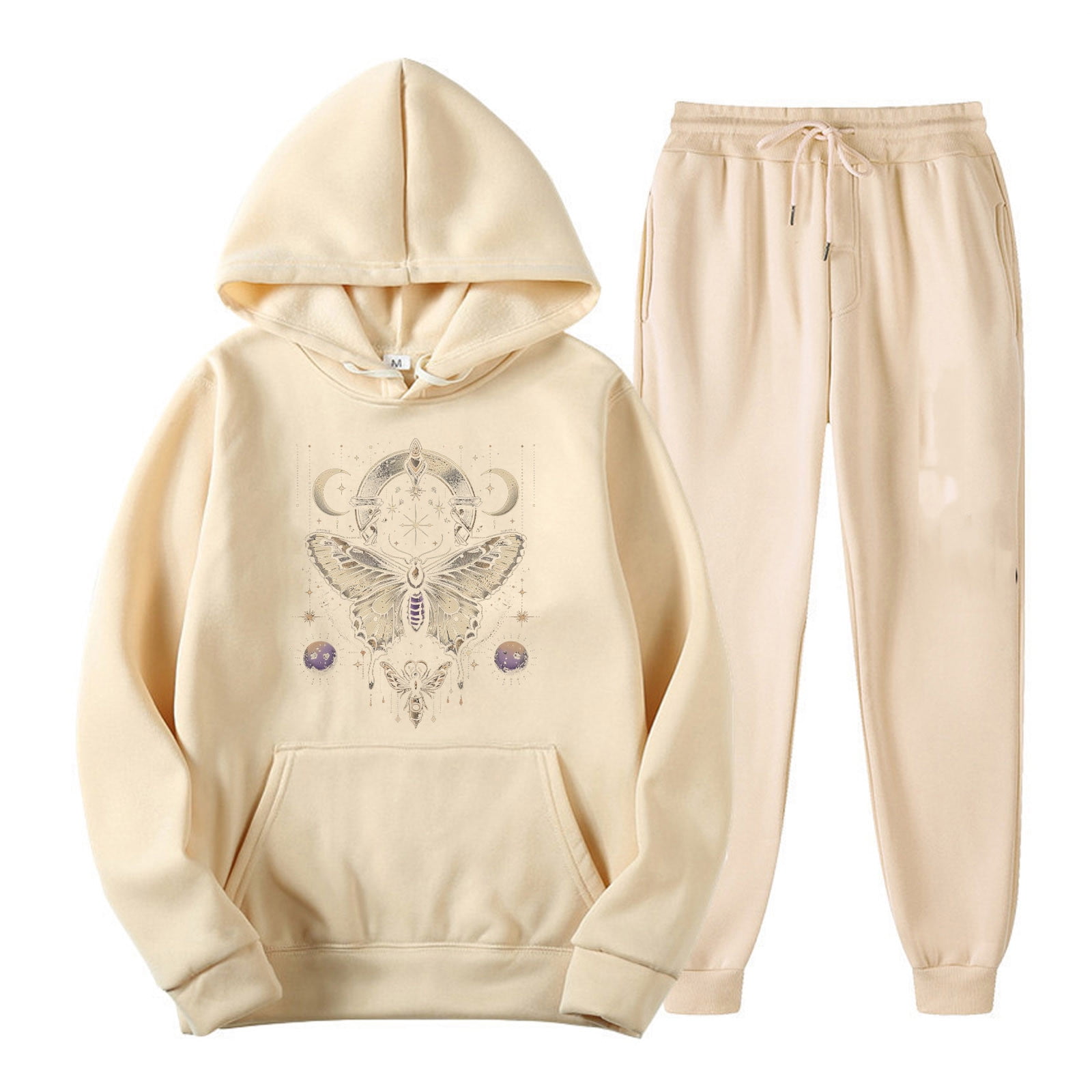 Yufatyle Women's 2 Piece Lounge Sets 2024 Fall Butterfly Print Hoodie ...