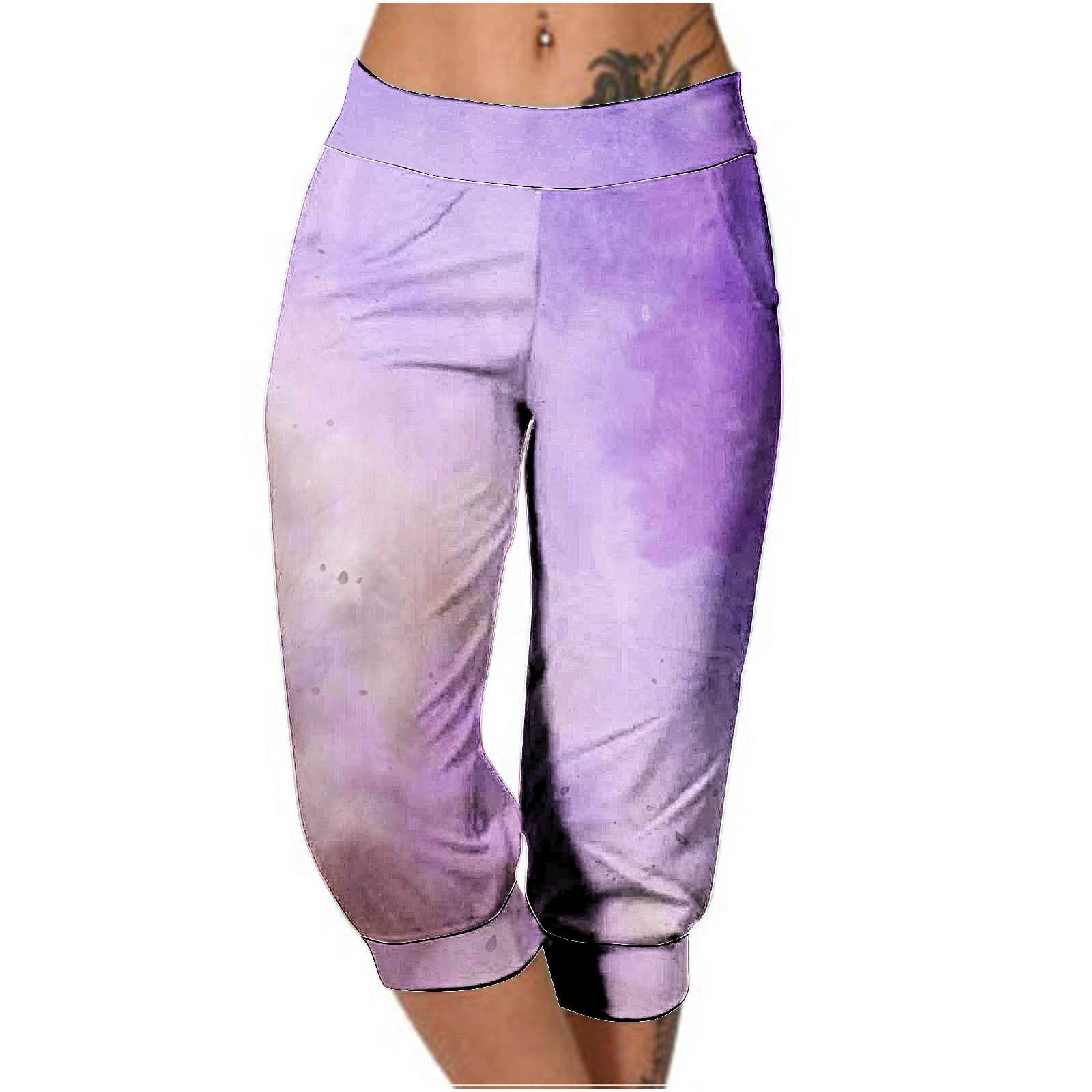 SwiftWear Women's Casual Elastic Waist Loose Capri Pants Gradient Color ...