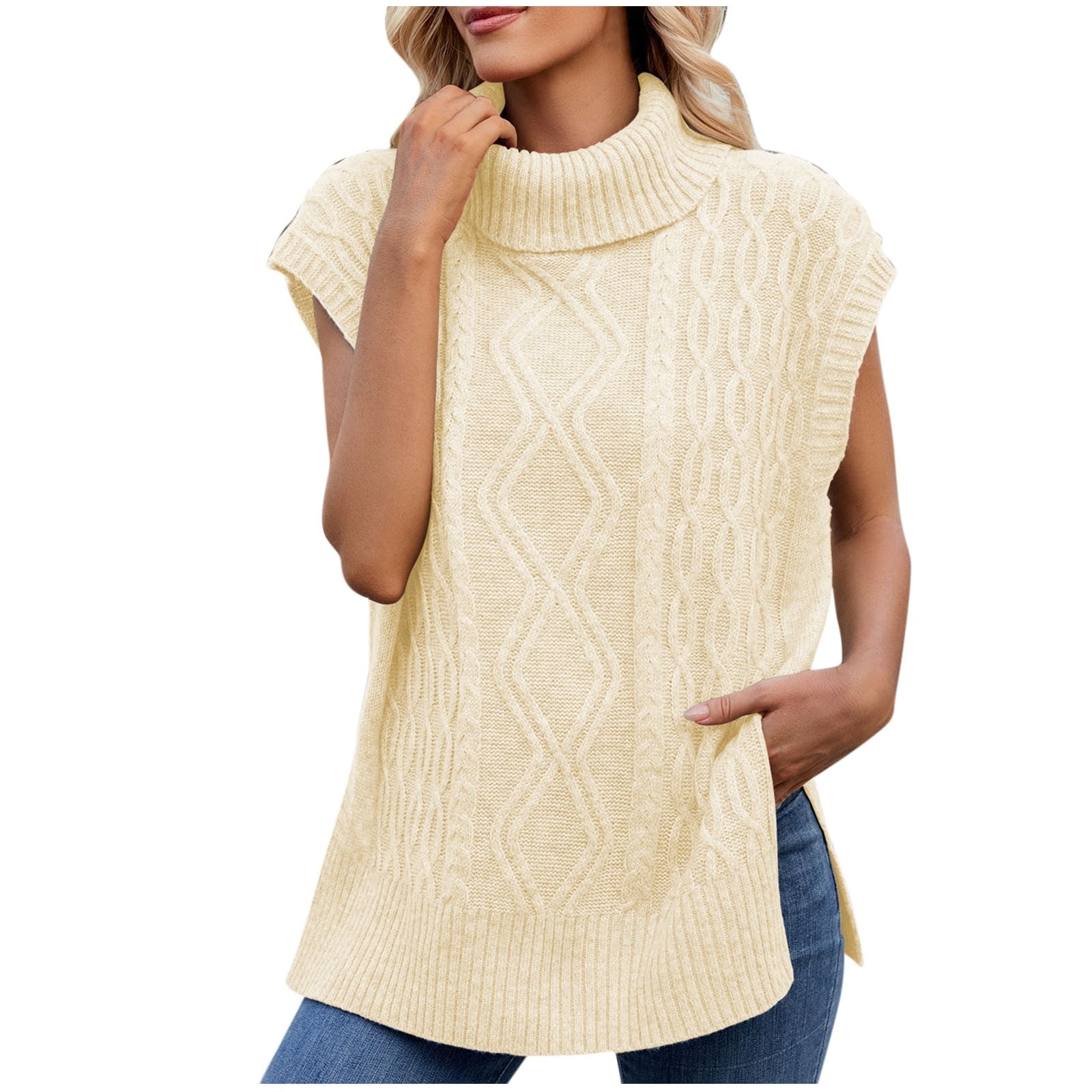SwiftWear Women's Sleeveless Turtleneck Sweaters Cap Sleeve Solid Color ...