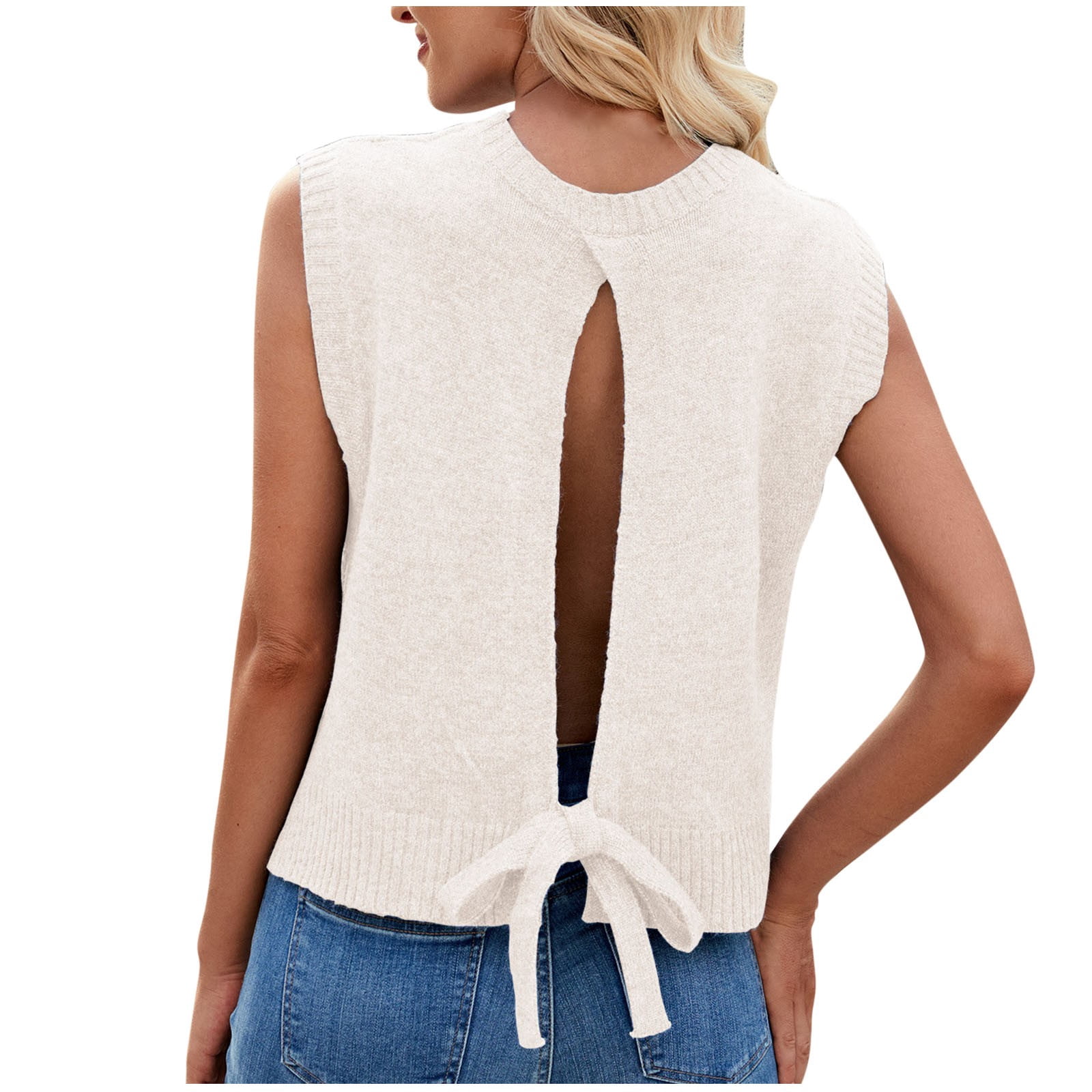 SwiftWear Women's Y2K Backless Tie Back Knot Knit Sweater Vest Crew ...