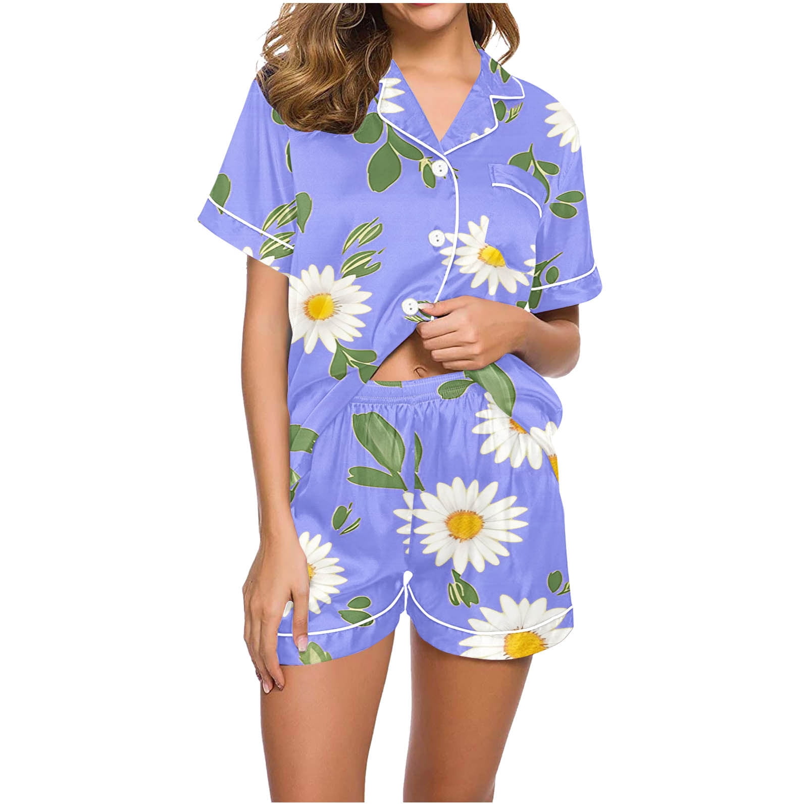 SwiftWear Womens Button Down Pajama Sets Turndown Collar Short Sleeve ...