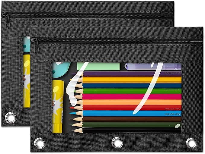 Yufenmy Pencil Cases 2 Pack 3-Holes Zipper Pencil Pouches Sturdy and ...