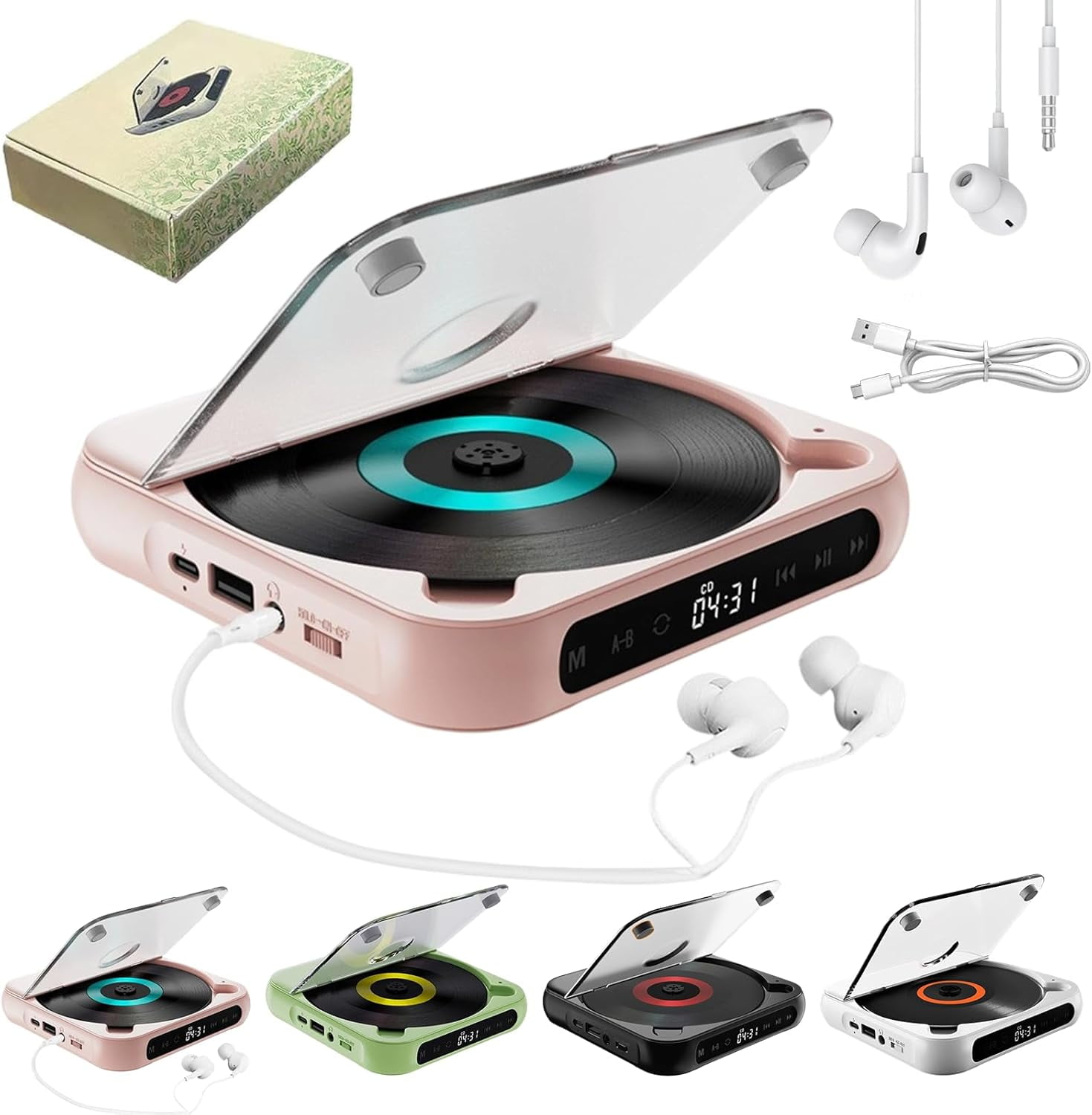 Yuguz Portable CD Player, Lifesparking Portable Bluetooth-Compatible CD ...