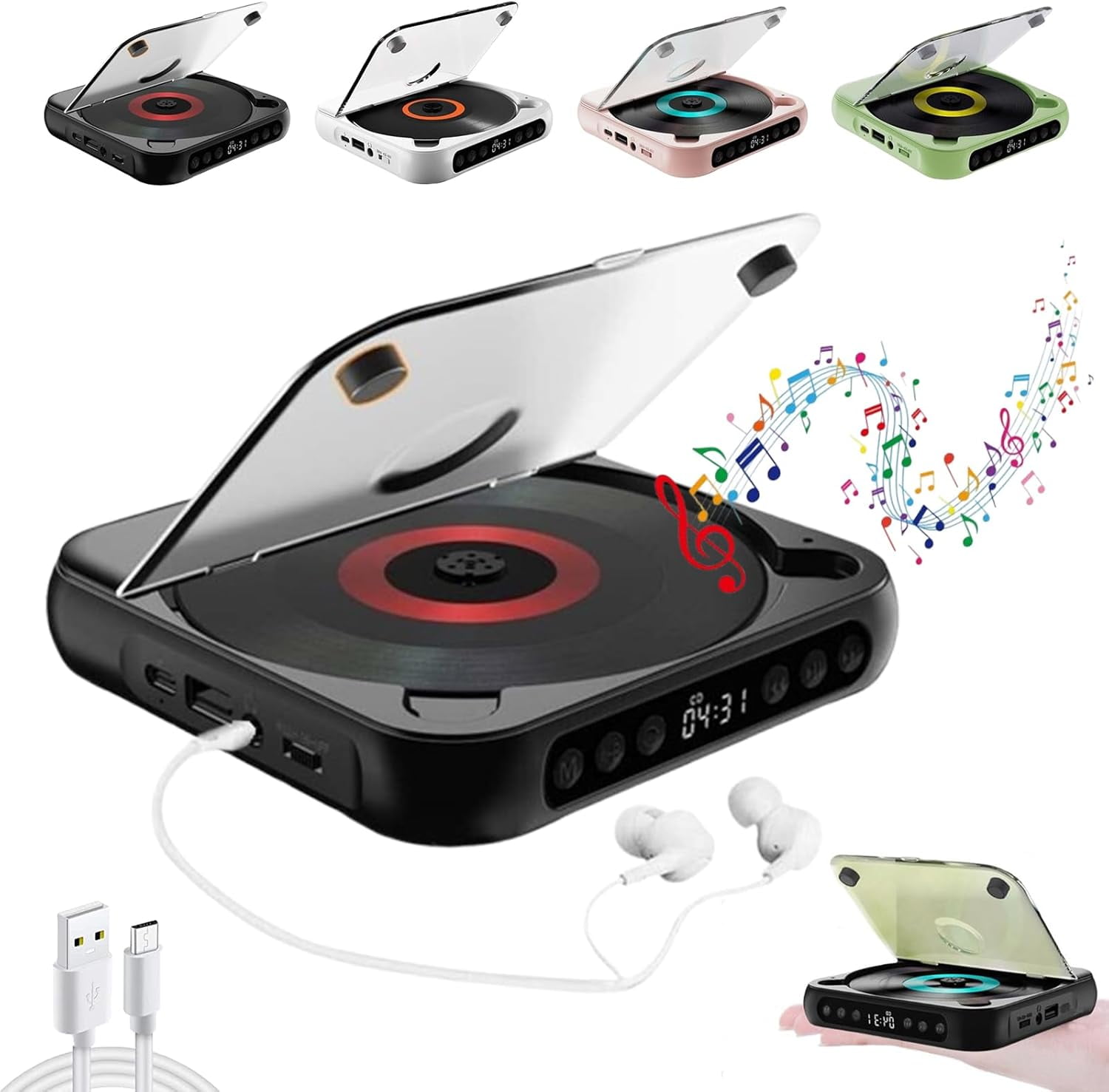 Yuguz Portable CD Player, New Bluetooth-Compatible CD-Player with ...