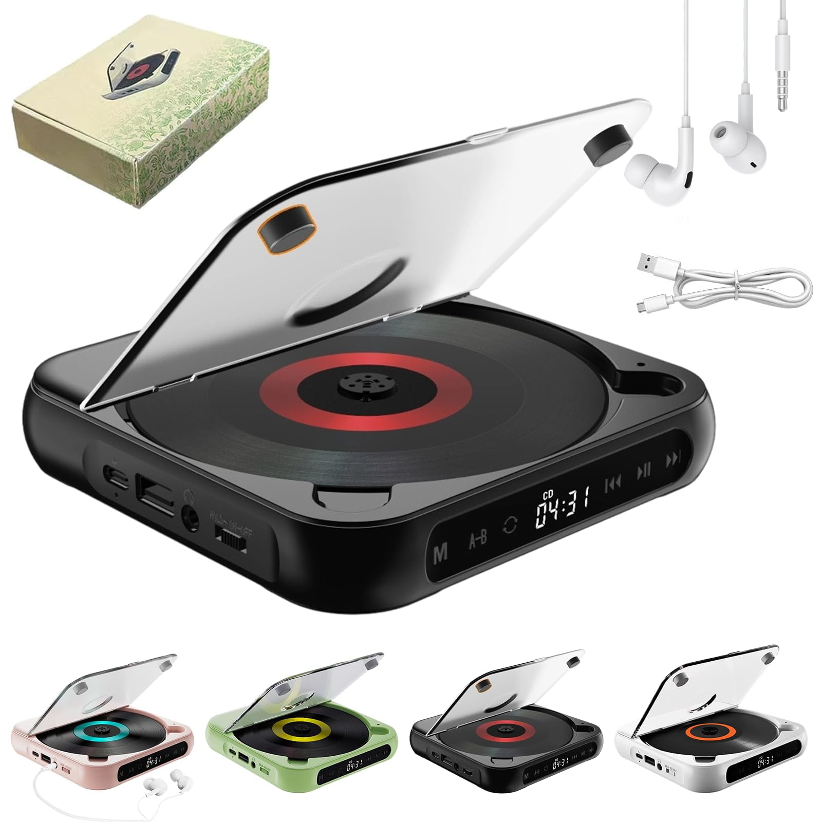 Yuguz Portable CD Player, New Bluetooth-Compatible CD-Player with ...