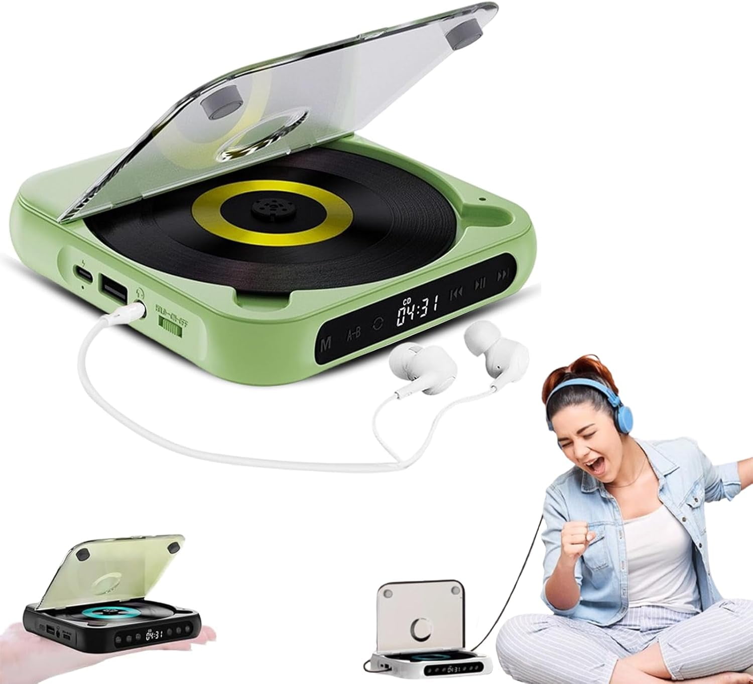 Yuguz Portable CD Player, Portable Bluetooth-Compatible CD-Player with ...