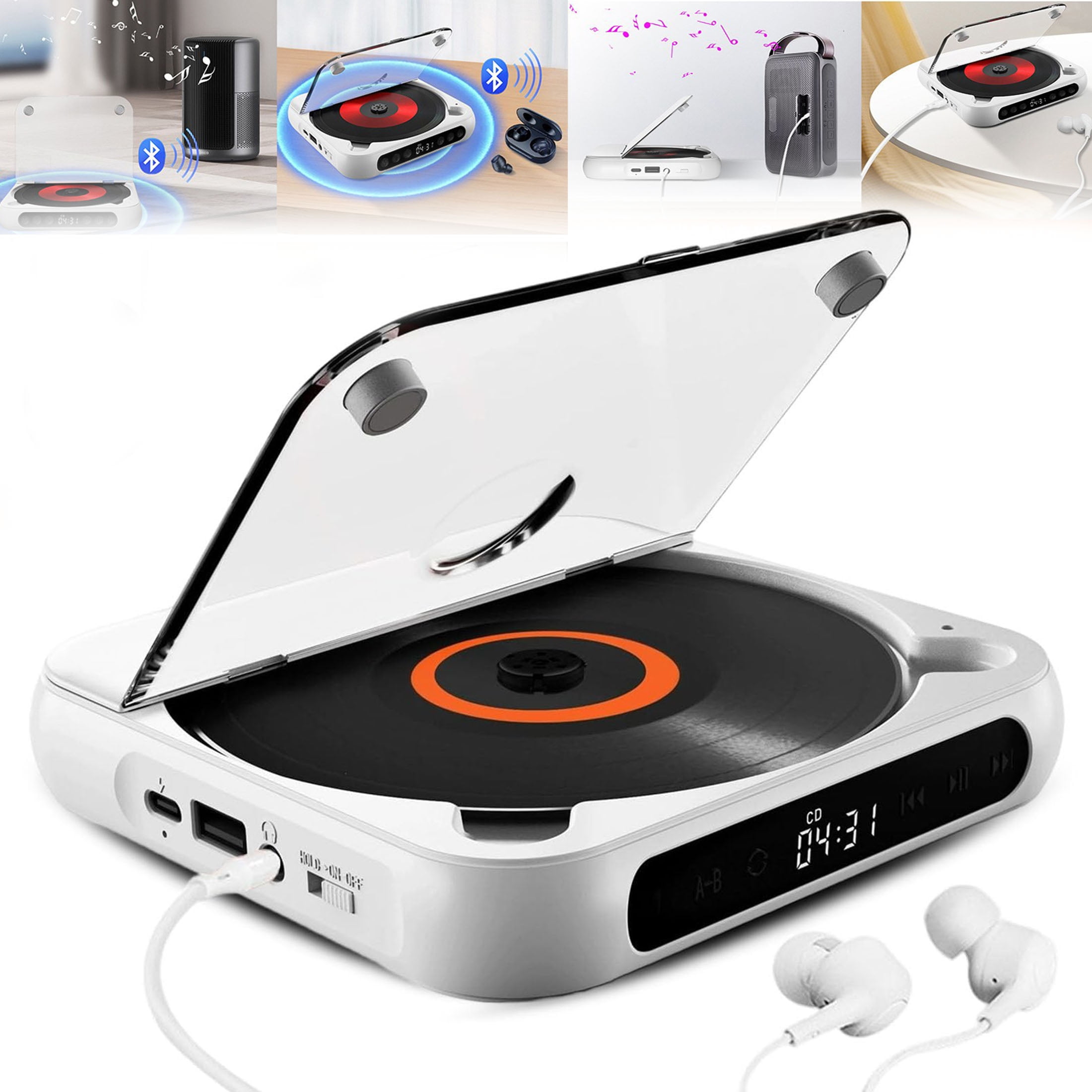 Yuguz Portable CD Player, Portable Bluetooth-Compatible CD-Player ...