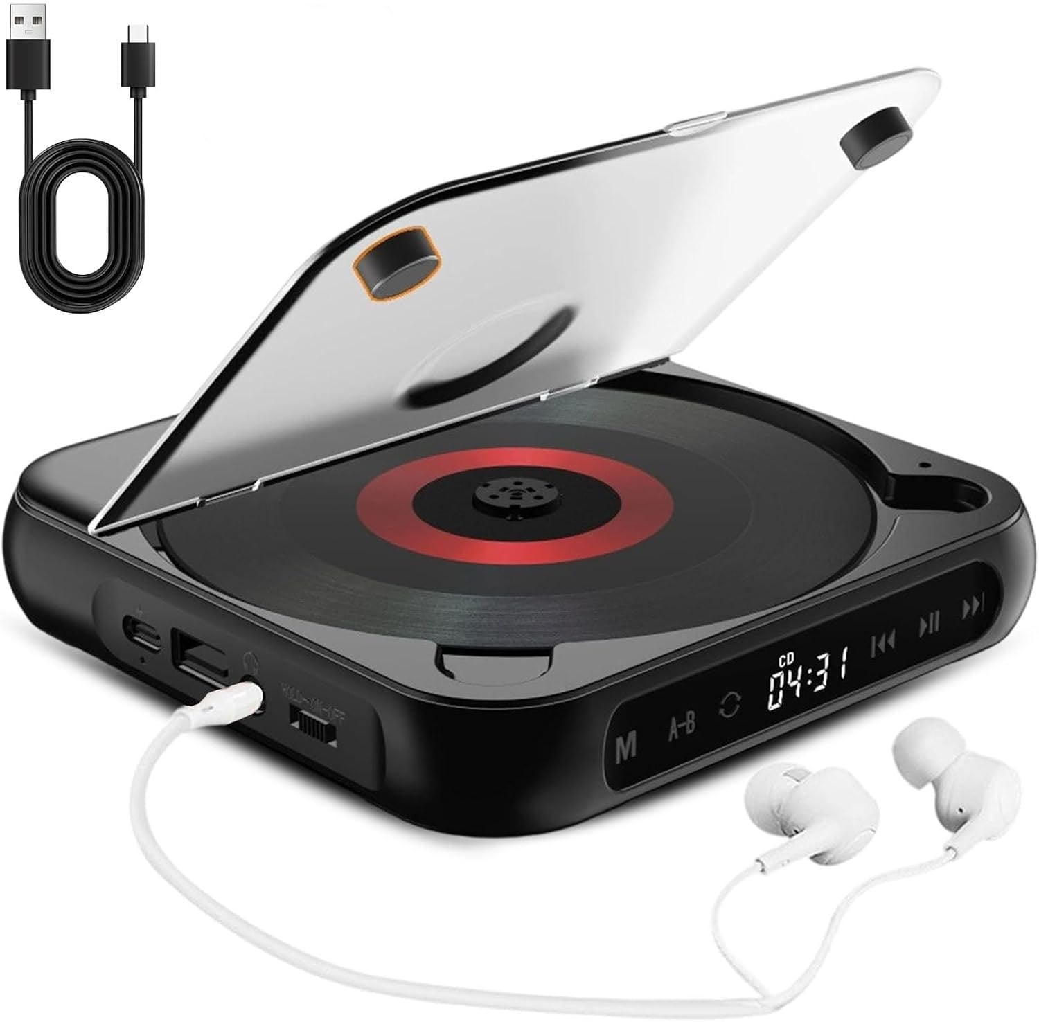 Yuguz Portable CD Player, Portable Bluetooth-Compatible CD-Player ...