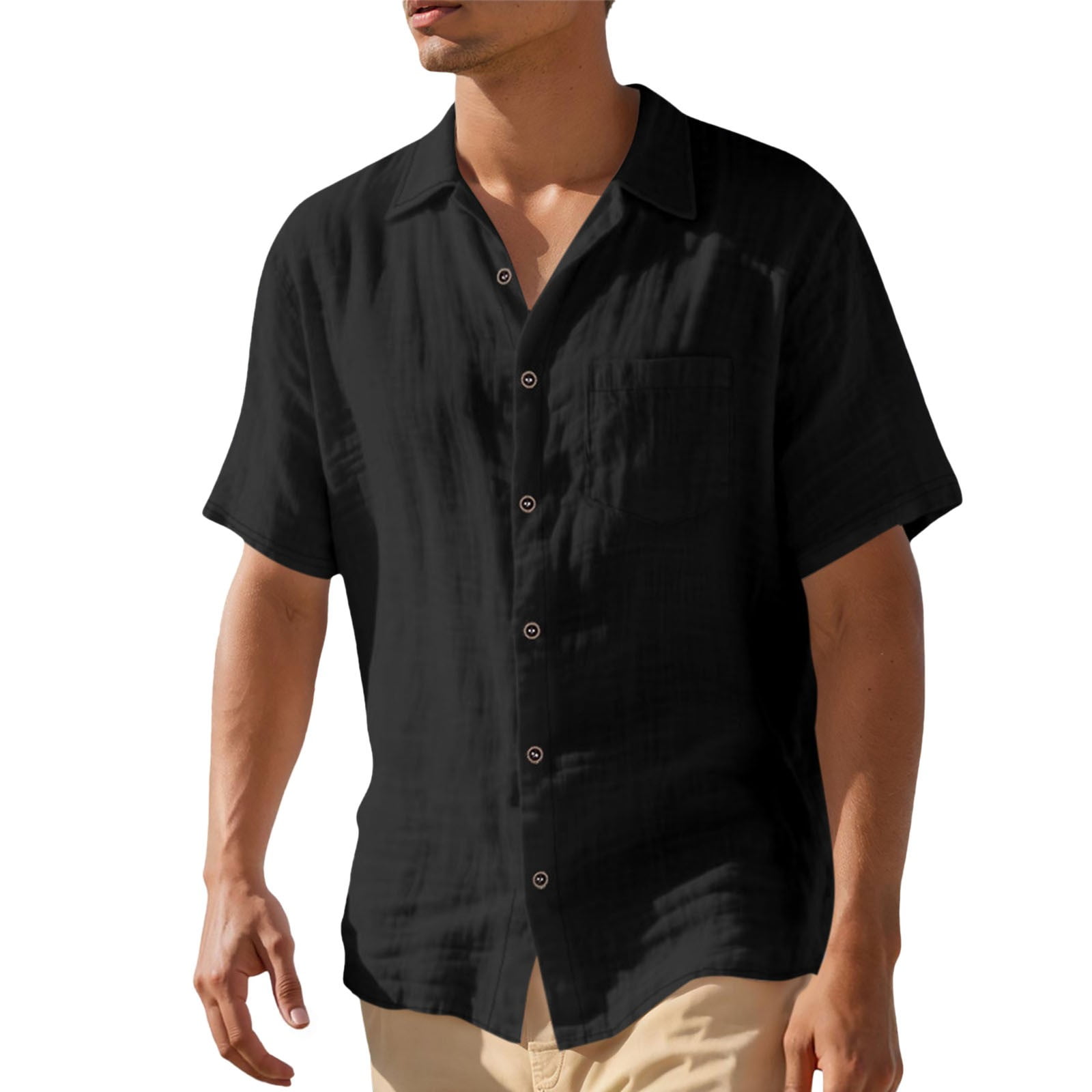 Yuhangmm Men Casual Button Down Loose Fit Short Sleeve Shirt Summer ...