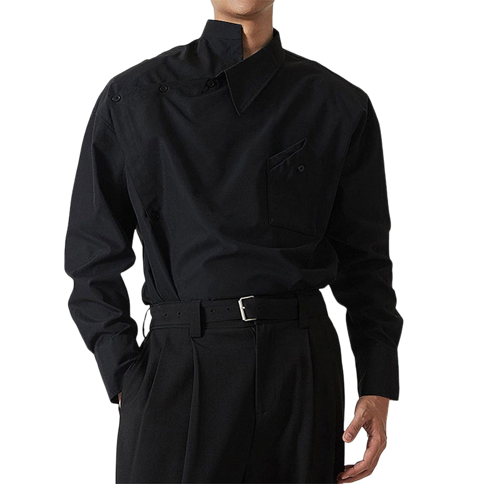 Yuhangmm Men Shirts Autumn Irregular Lapel Shirt for French Menswear ...