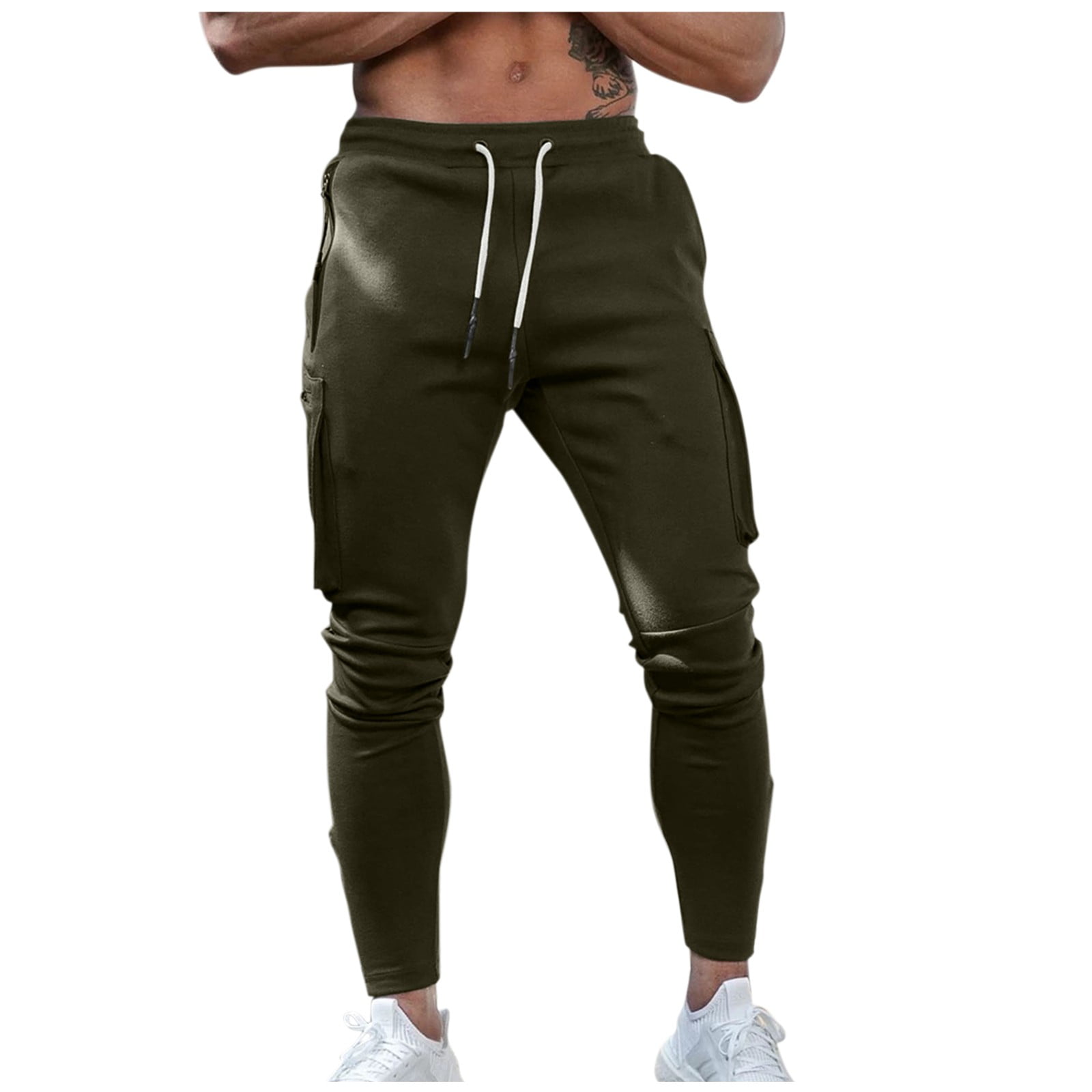Yuhangmm Men's Casual Zipper Pocket Cargo Trousers Sports Fitness Pants ...