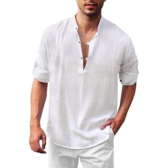 Yuhangmm Men's Shirts - Casual Fashion Long Sleeve Stand Collar Beach ...