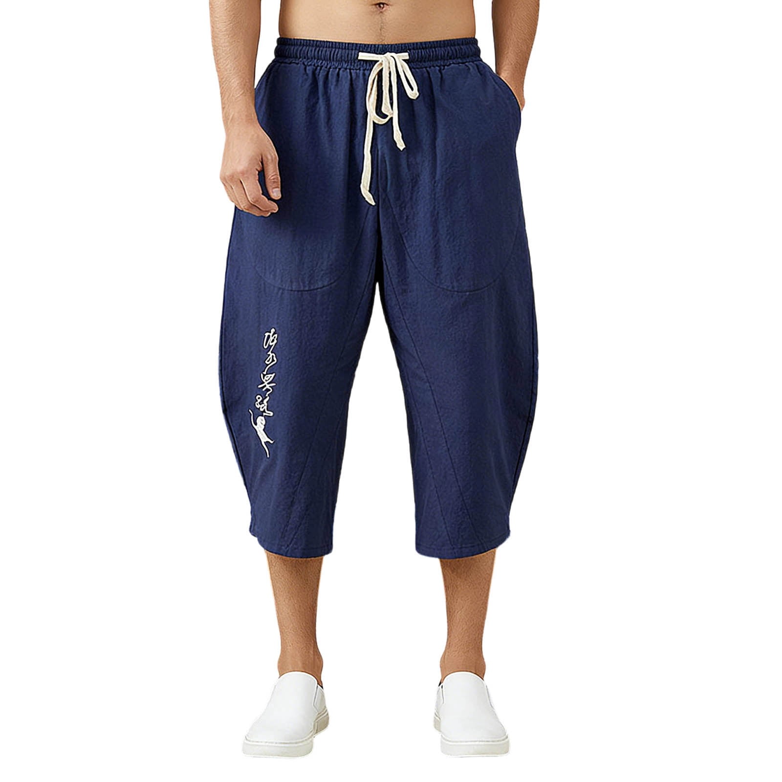 Yuhangmm Men's Spring Summer Lightweight Casual Wide Leg Cropped ...