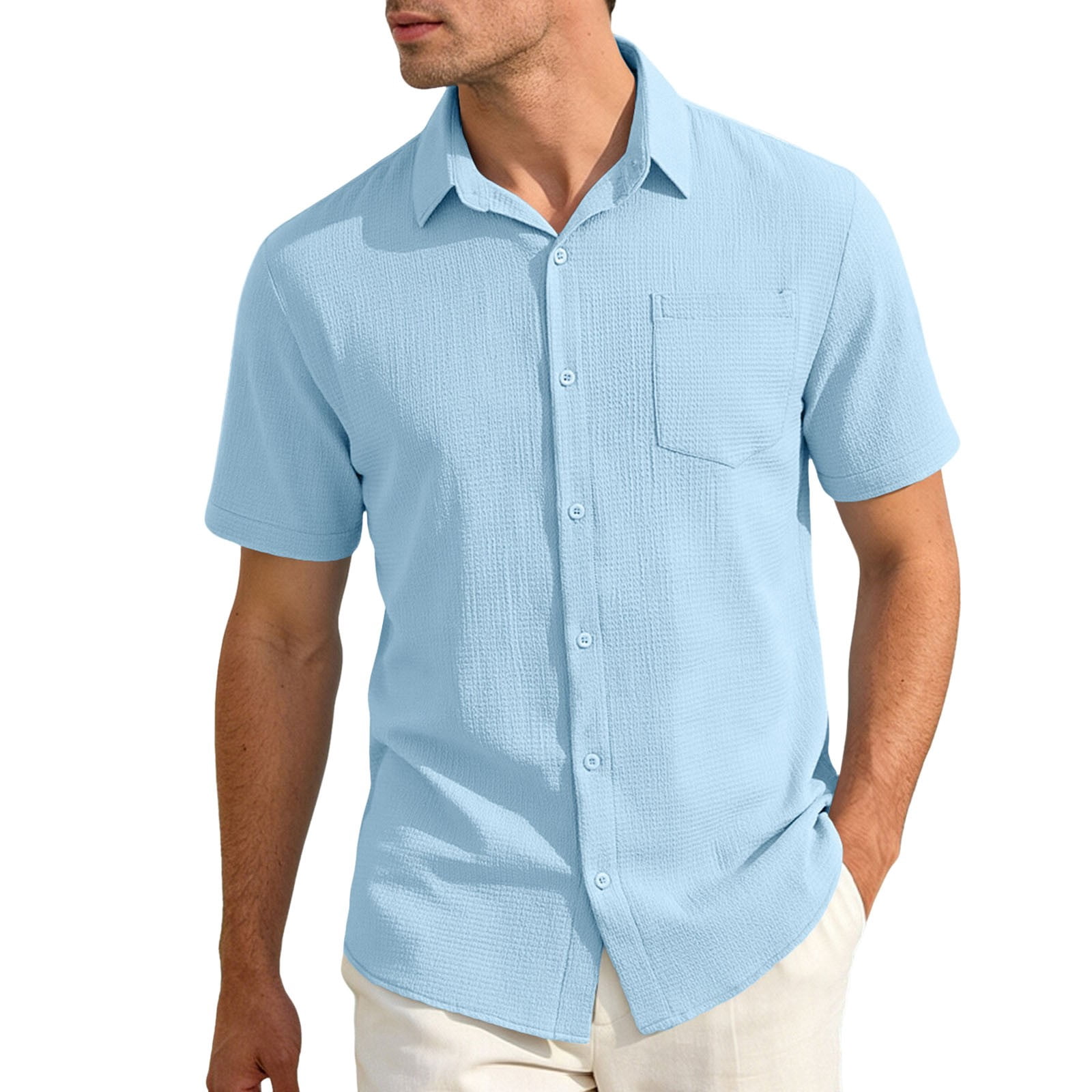 Yuhangmm Mens Summer Shirts Classic Solid Short Sleeve Shirt For Casual ...