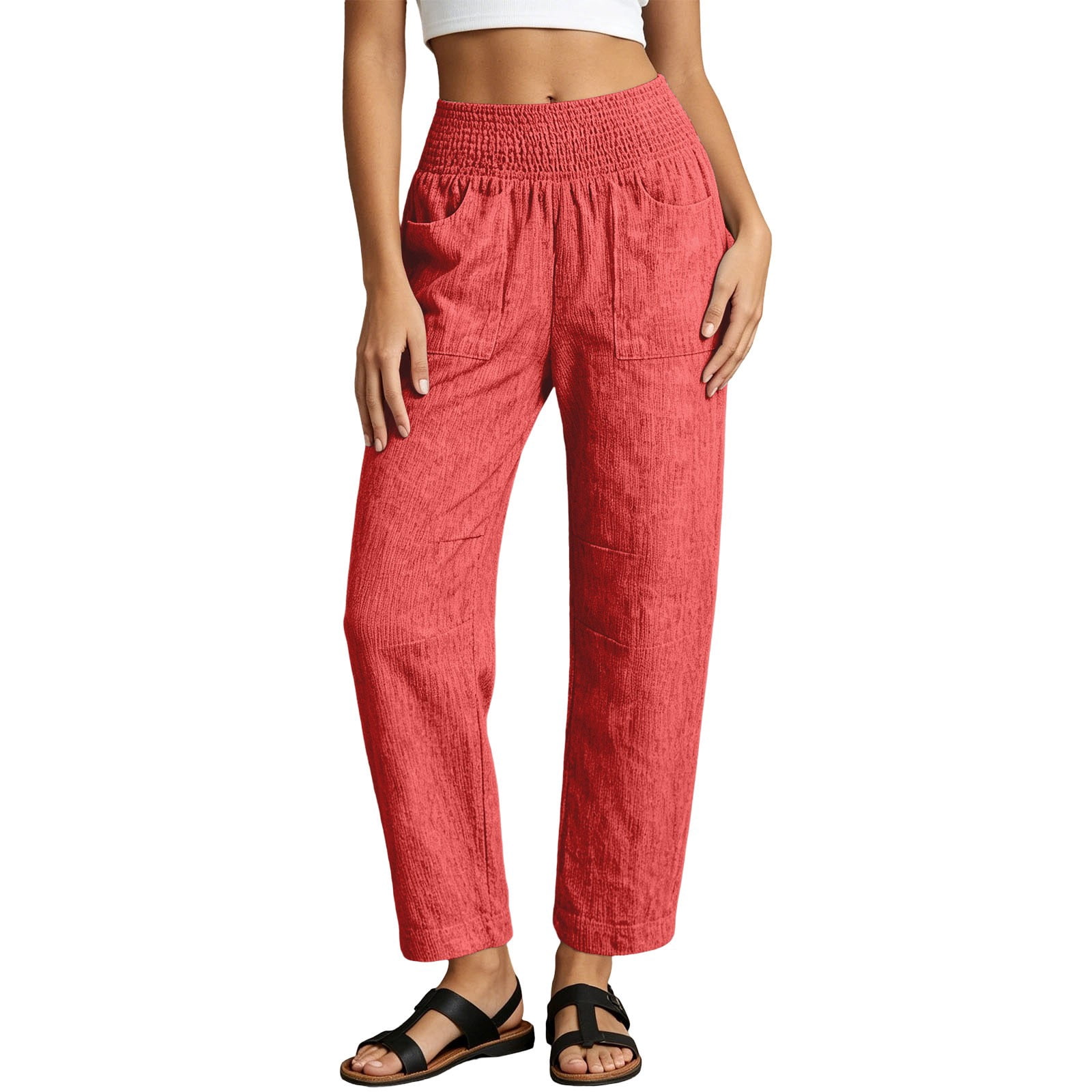 Yuhangmm Women's Casual Lightweight Ankle Pants With Waist Side Pockets ...