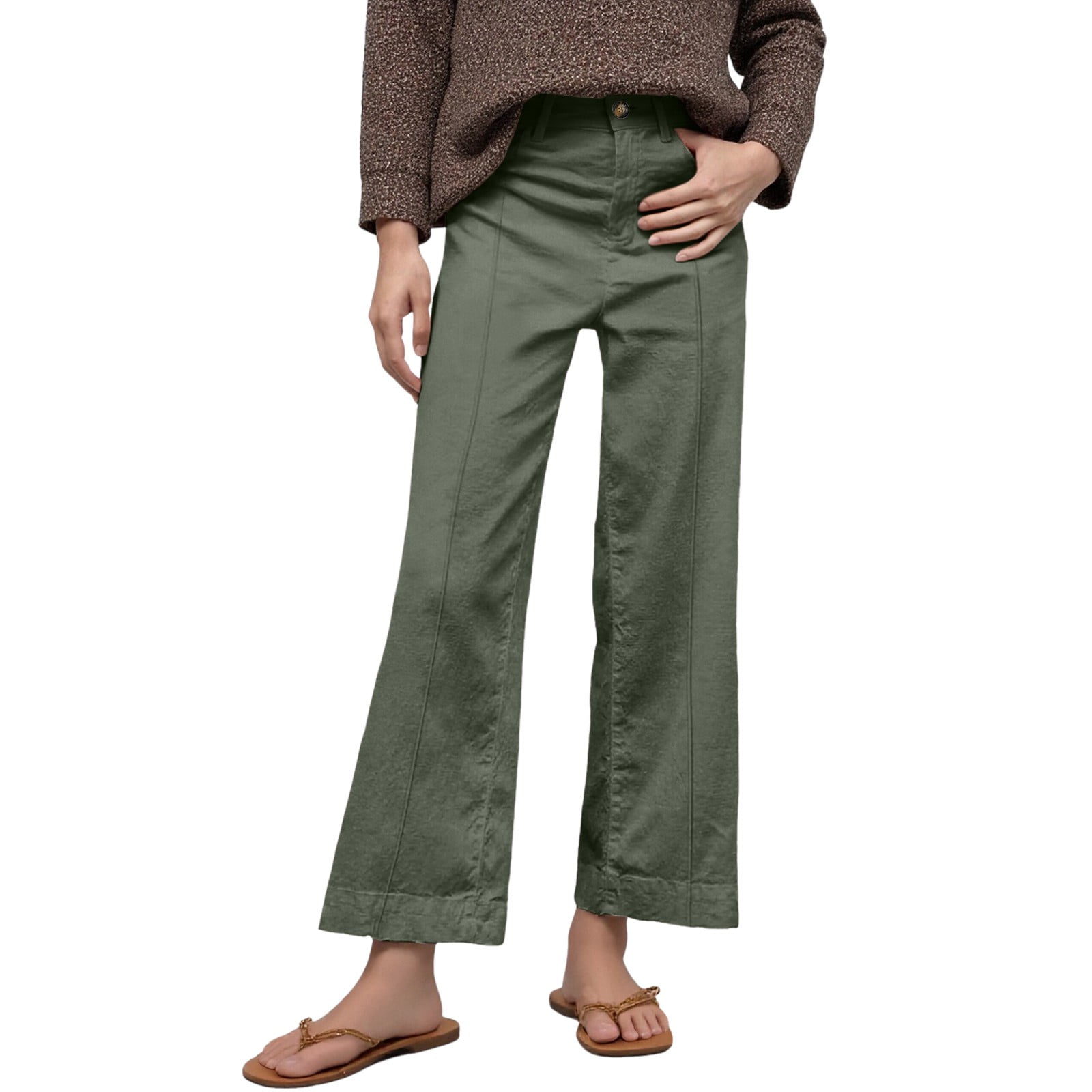 Yuhangmm Women's High Waisted Flare Wide Leg Capri Work Pants Business ...