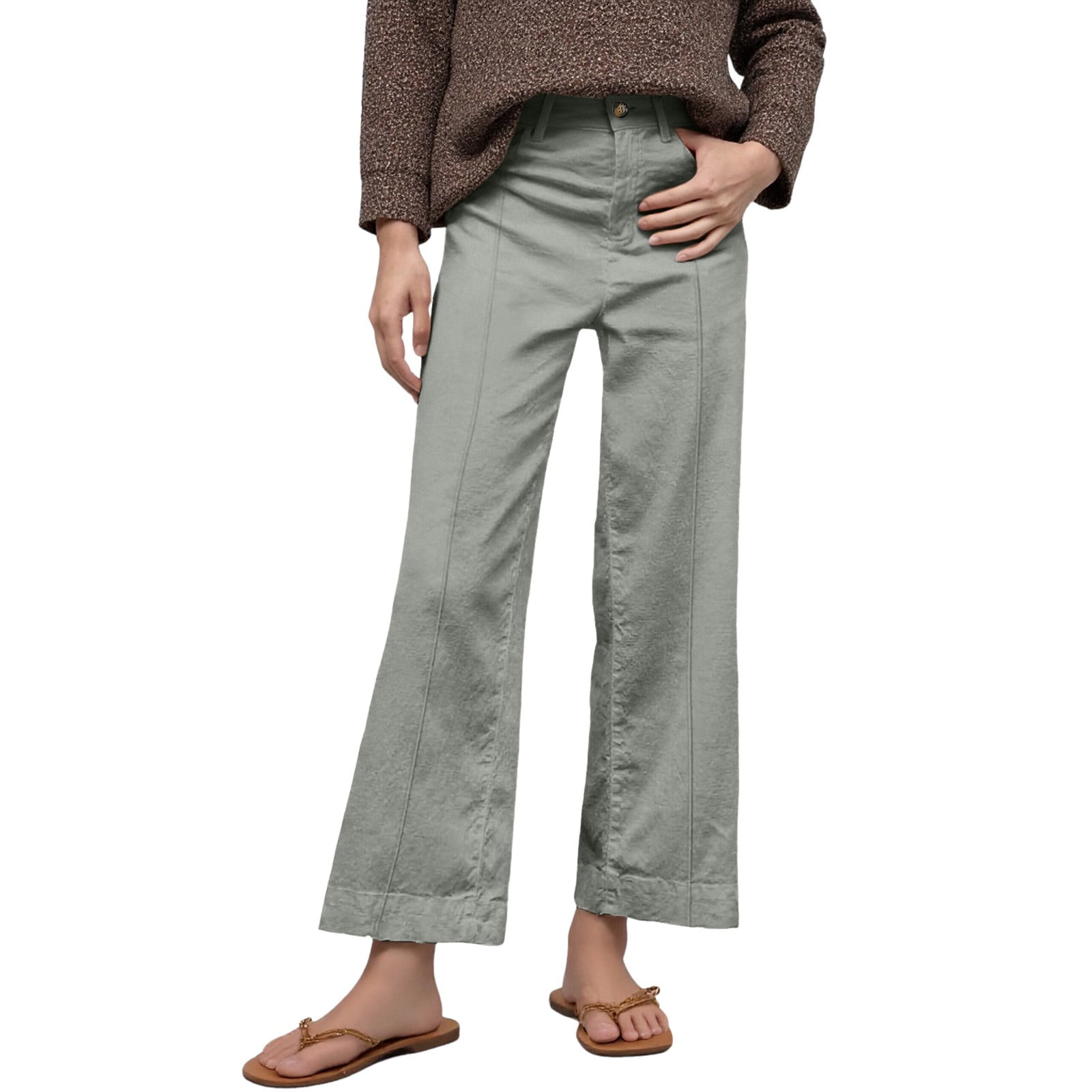 Yuhangmm Women's High Waisted Flare Wide Leg Capri Work Pants Business ...