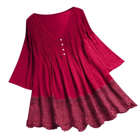 Yuhangmm Womens T Shirts, Women Three Quarter Lace V Neck Plus Size Top ...