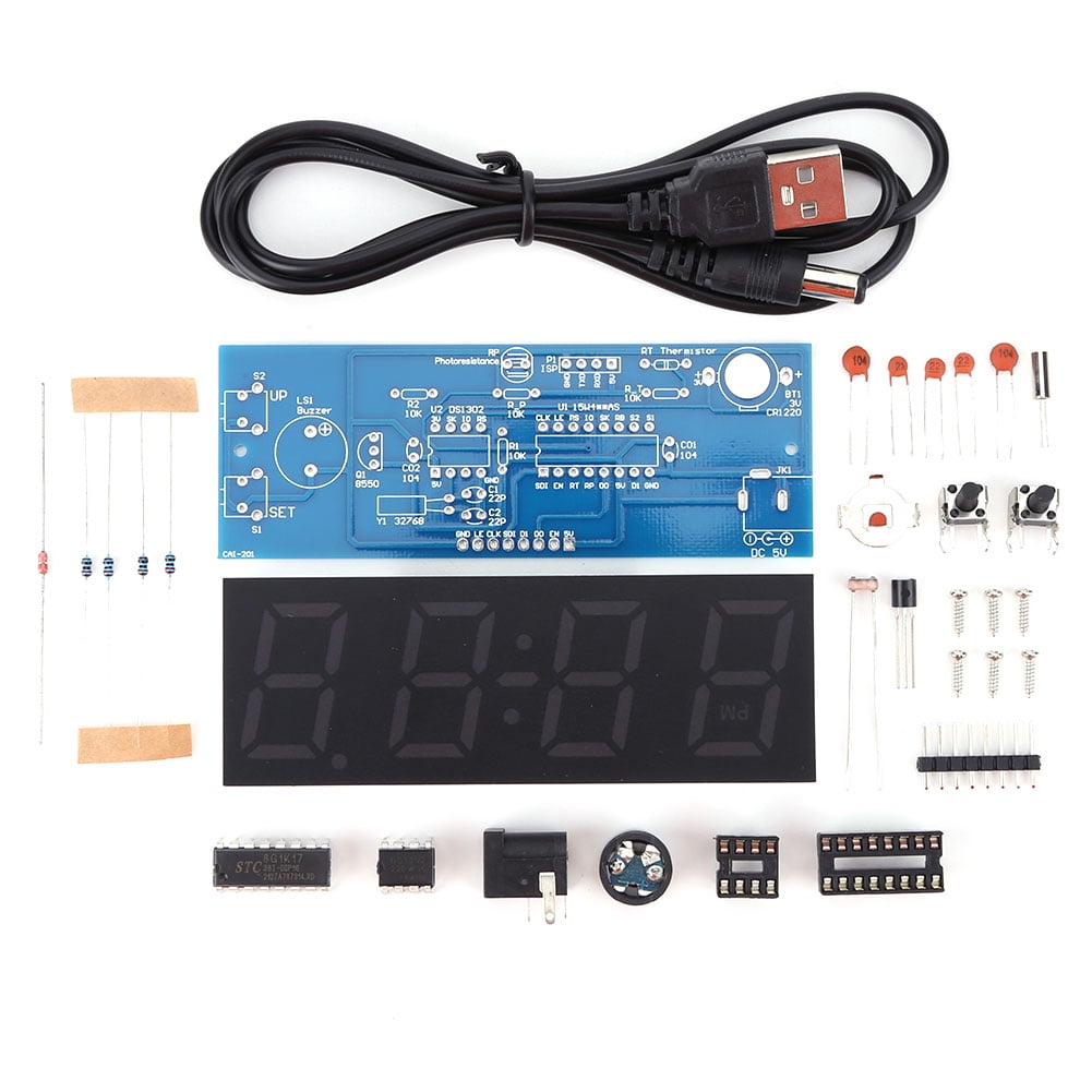 Yuhsdv 4 Digit DIY LED Digital Clock Kit USB Powered Electronic Clock ...