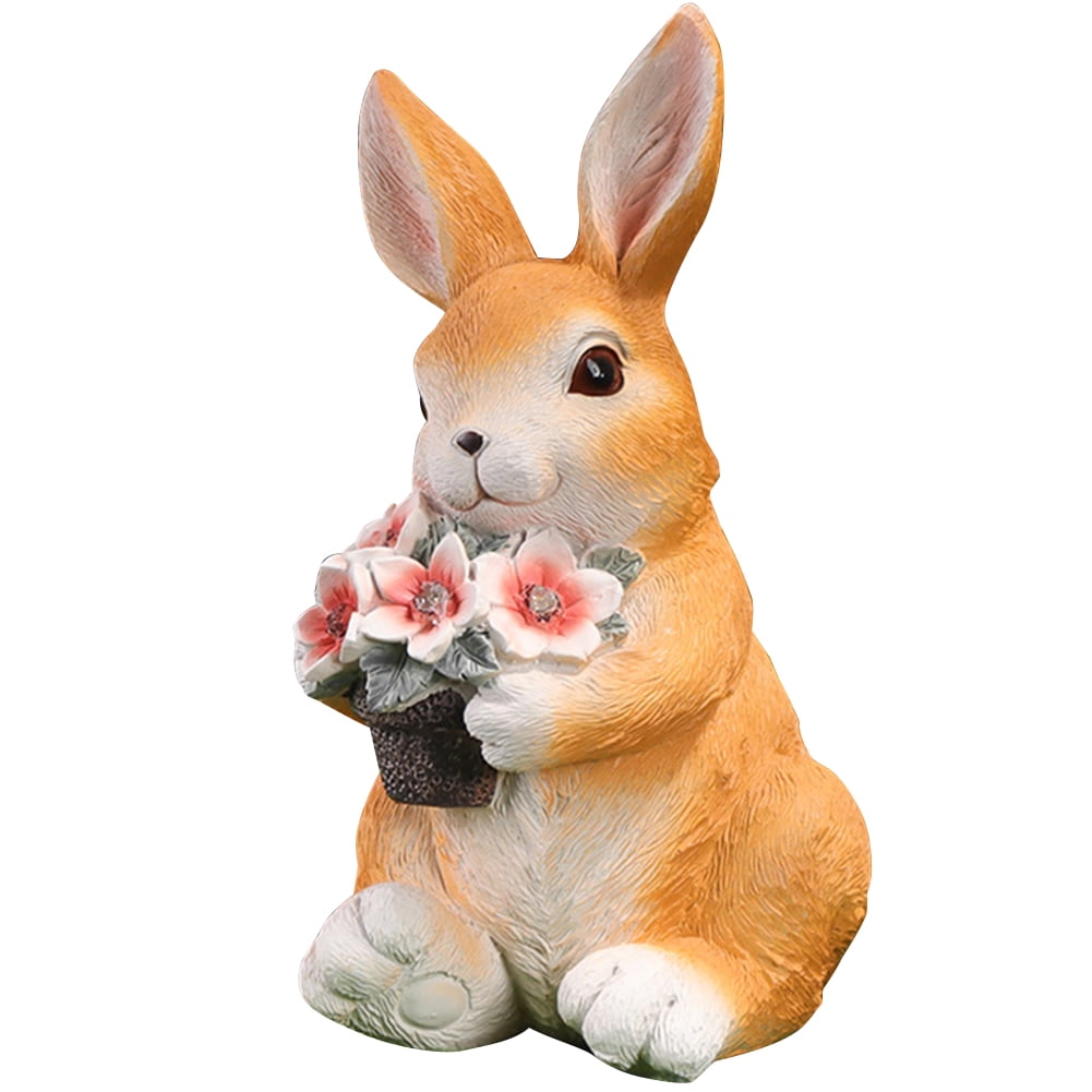 Yuhsdv Resin Rabbit Statue with Solar Powered Flower Light Easter Bunny ...
