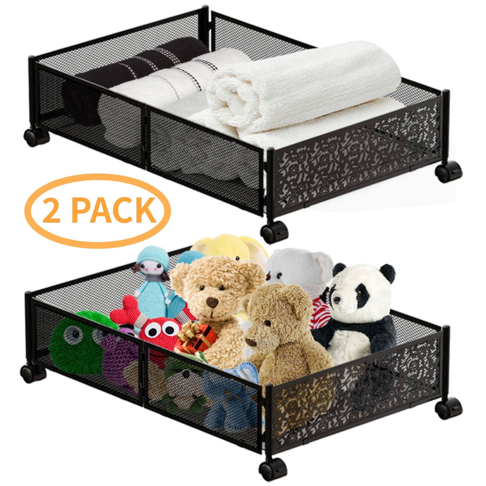 Yuhuan 2 Pack Underbed Storage Box Containers Metal Underbed Organizer ...
