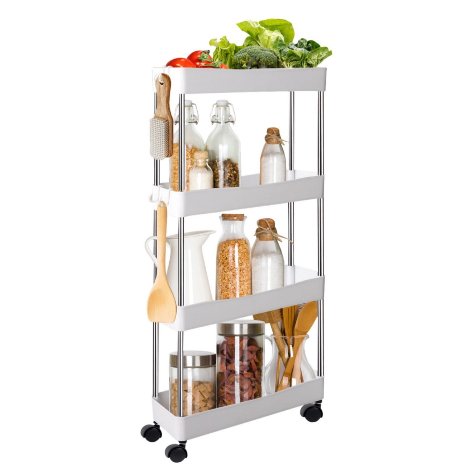 Yuhuan 4-Tier Utility Rolling Storage Cart Movable Storage Organization ...