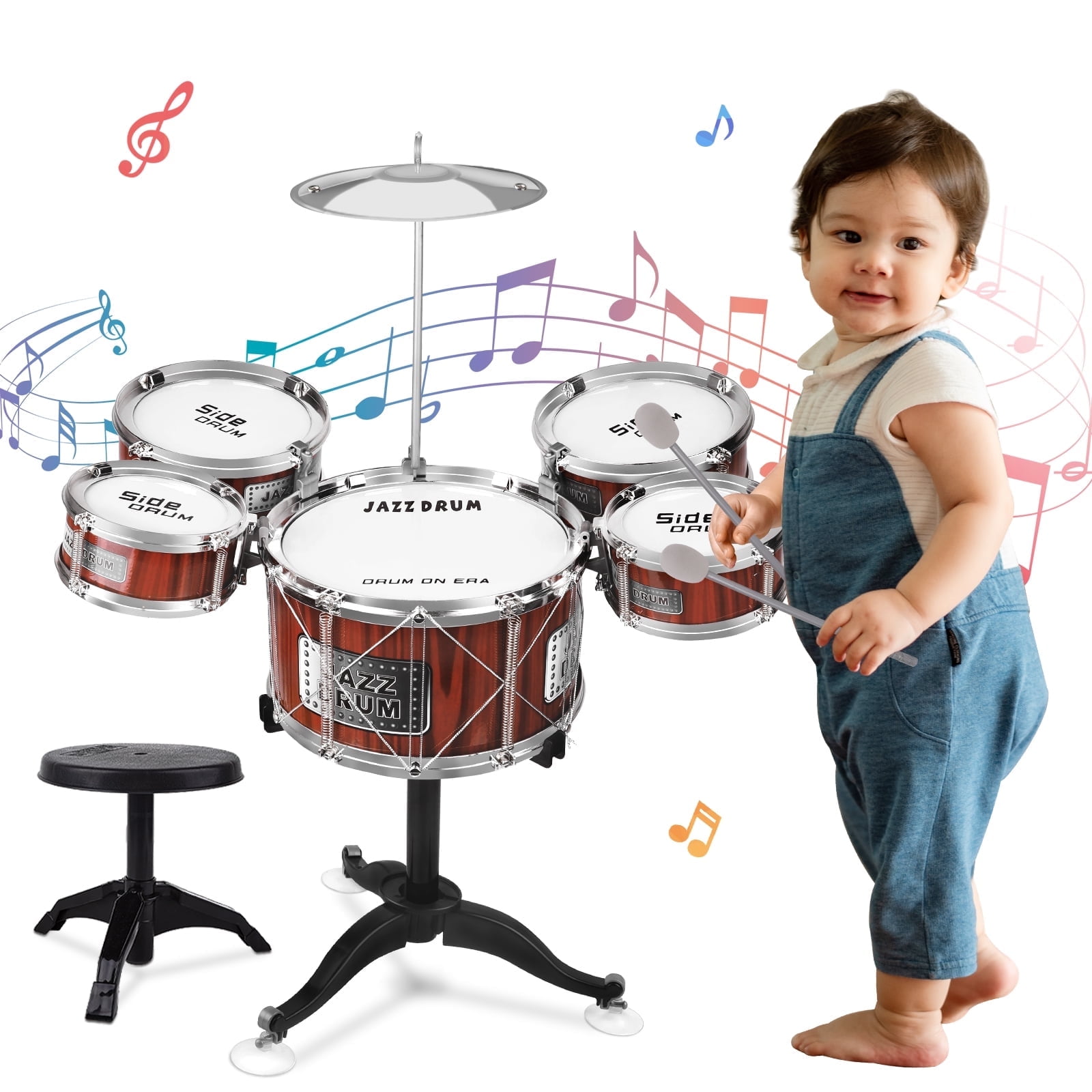 Yuhuan Drum Sets for Kids Jazz Drum Set for Beginners 5 Drums with ...
