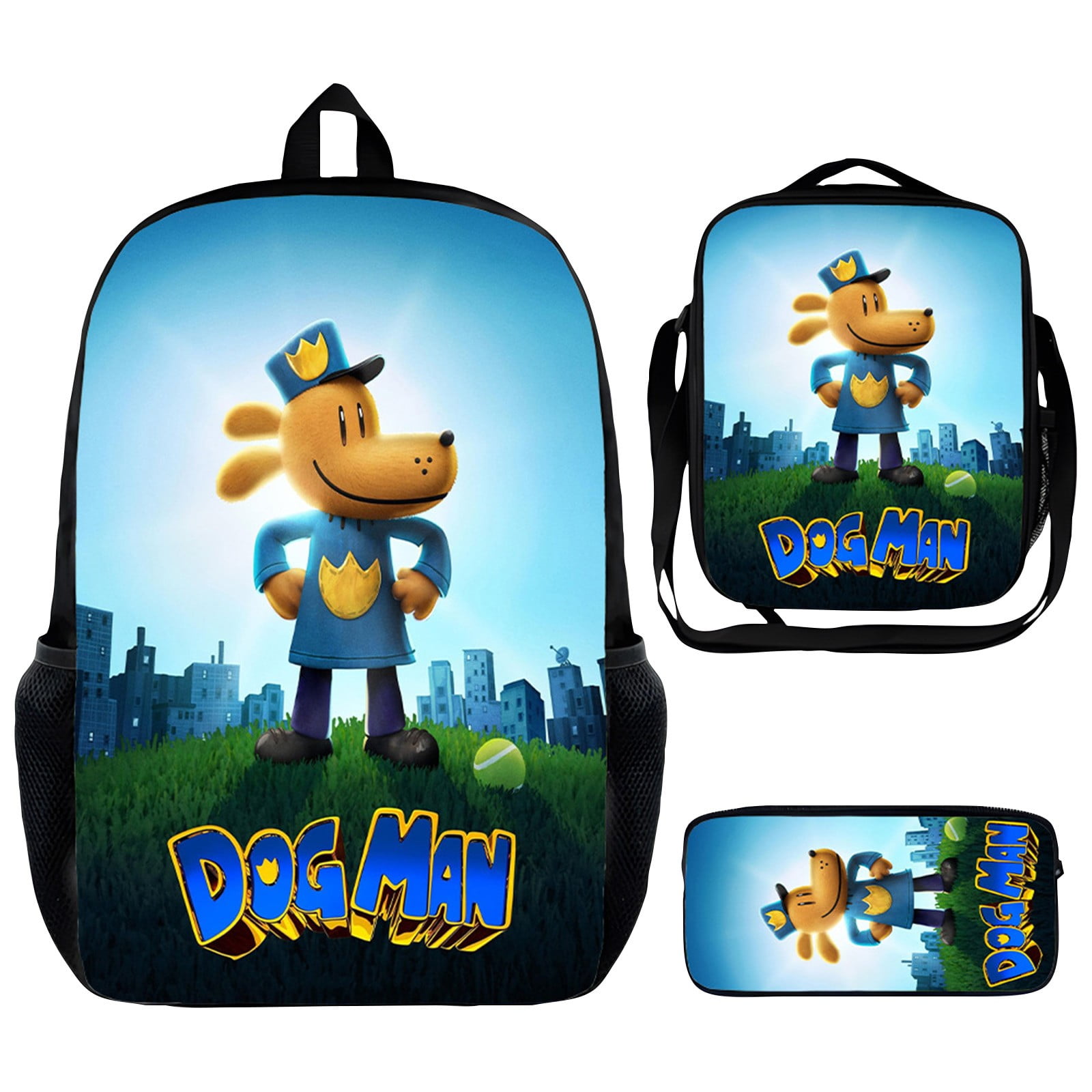 Yuioop Dog Man School Bag Set 3PCS, Schoolbag Pencil-Case and Lunch Bag ...