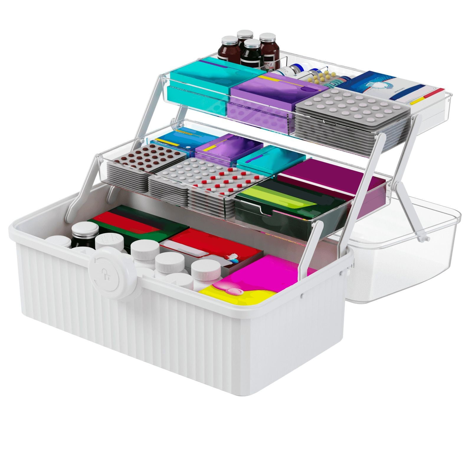 Yuioop Medicine Storage Box 3 Layers, Home Medication Organizer Box for ...