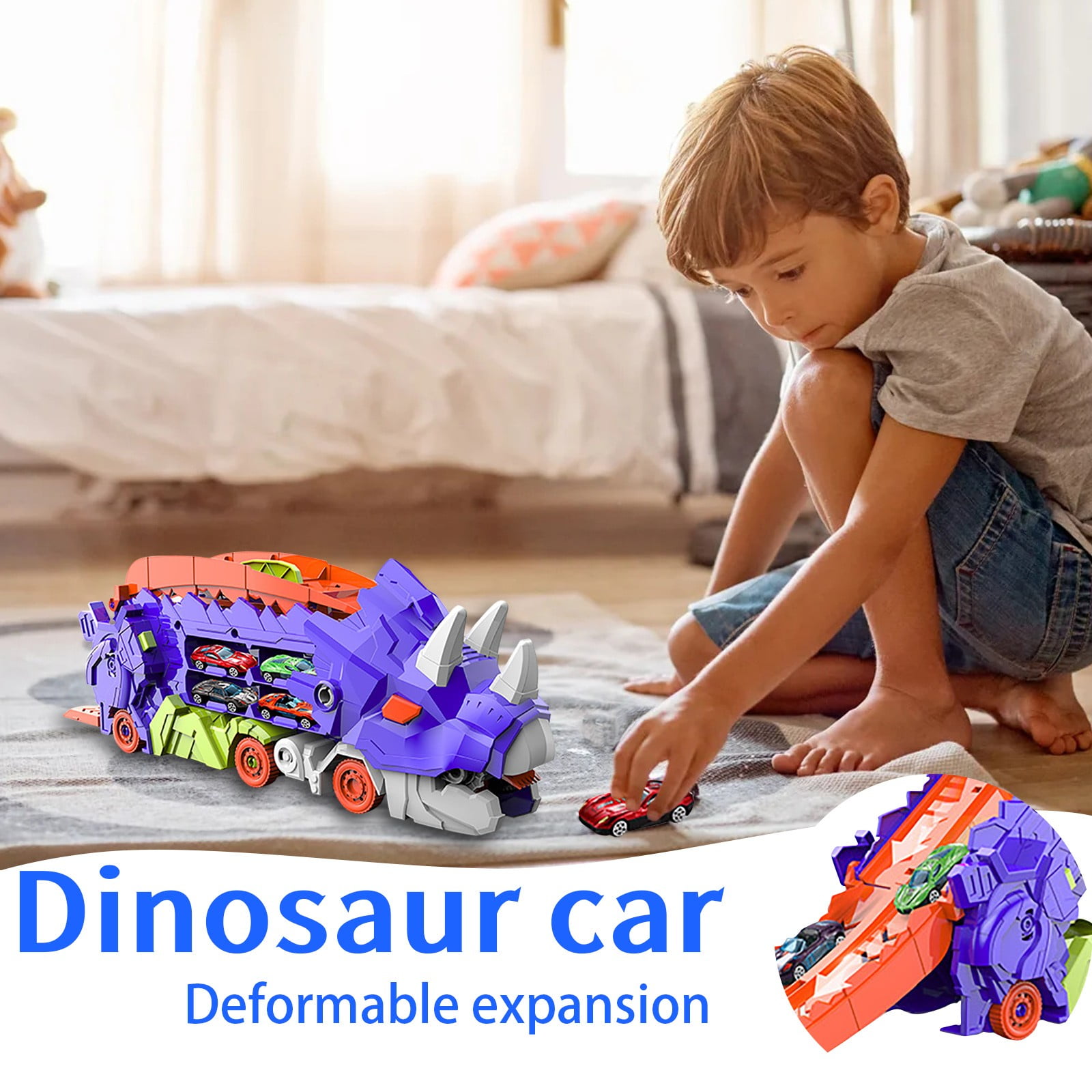 Yuioop Swallowing Cars Dinosaur Truck Toys, Dinosaur Car Track Set ...