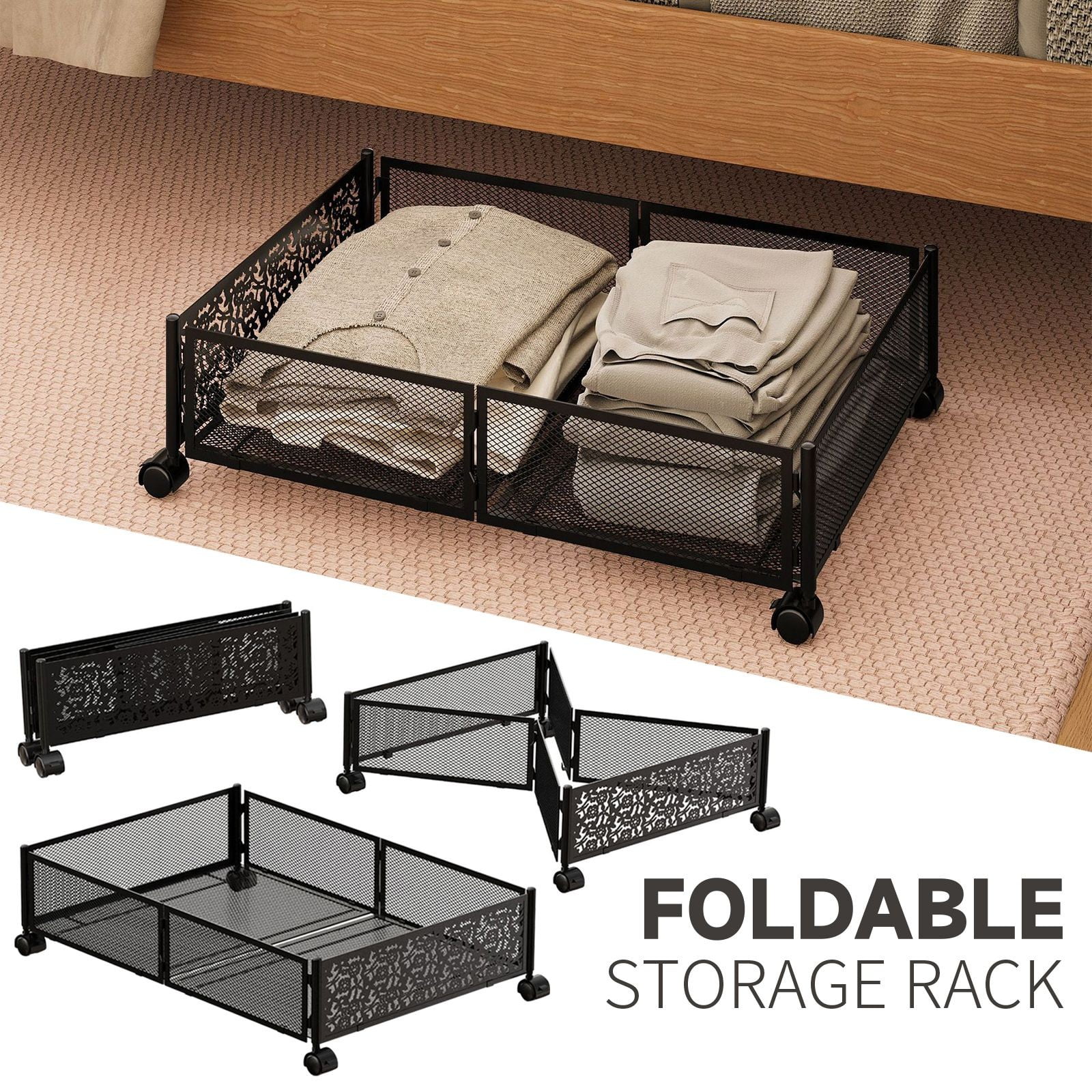 Yuioop Under-bed Storage Rack, Foldable Storage Rack Under Bed Storage ...