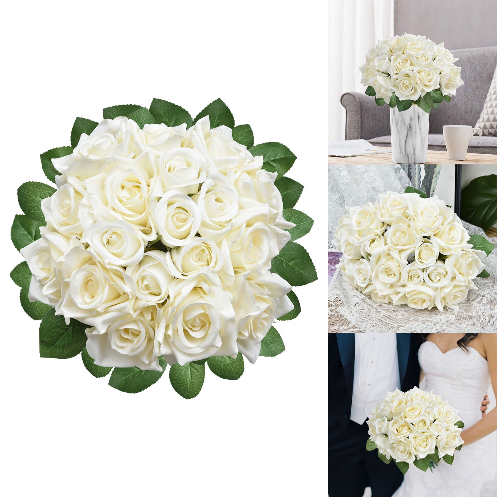 Yuioop Valentines Day Rose Flower Bouquet, White Roses Artificial ...