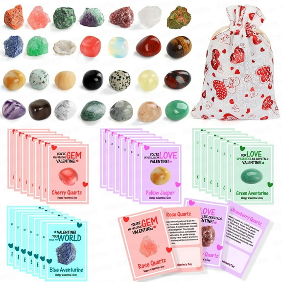 28Pcs Valentine's Day Gem Gifts for Kids,Valentines Heart Crystals with ...