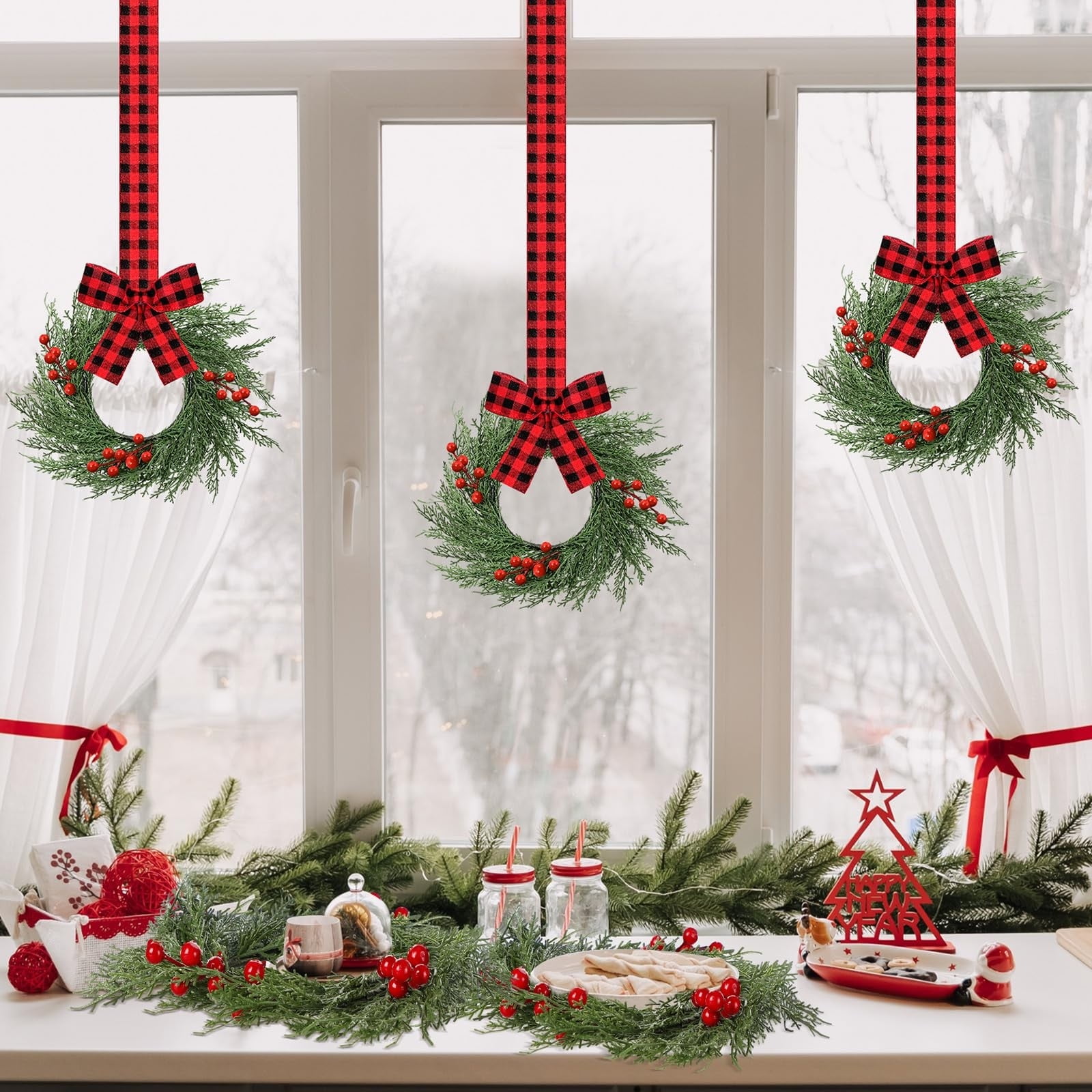 YujiCraft Artificial Christmas Wreaths,12 Inch Christmas Kitchen ...