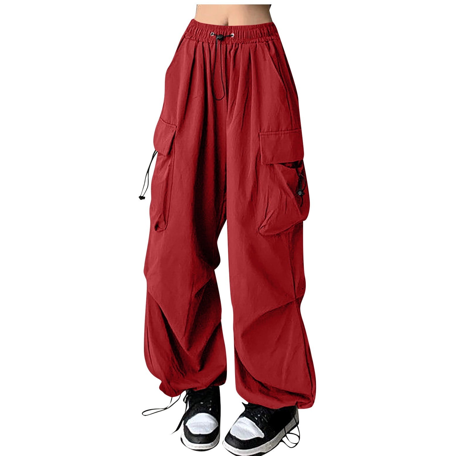 YujiCraft Women's Lace-Up Elastic Waist Solid Color Casual Trousers ...