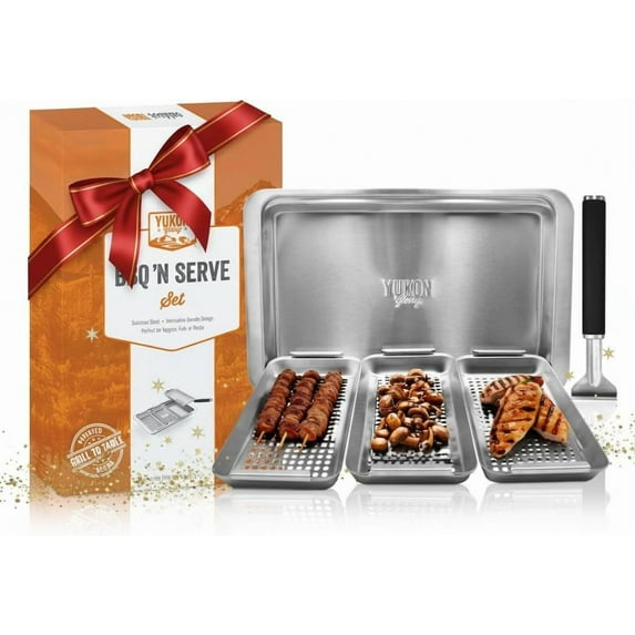 Yukon Glory BBQ Vegetable Grill Basket Set, Stainless Steel, 3 Baskets ...