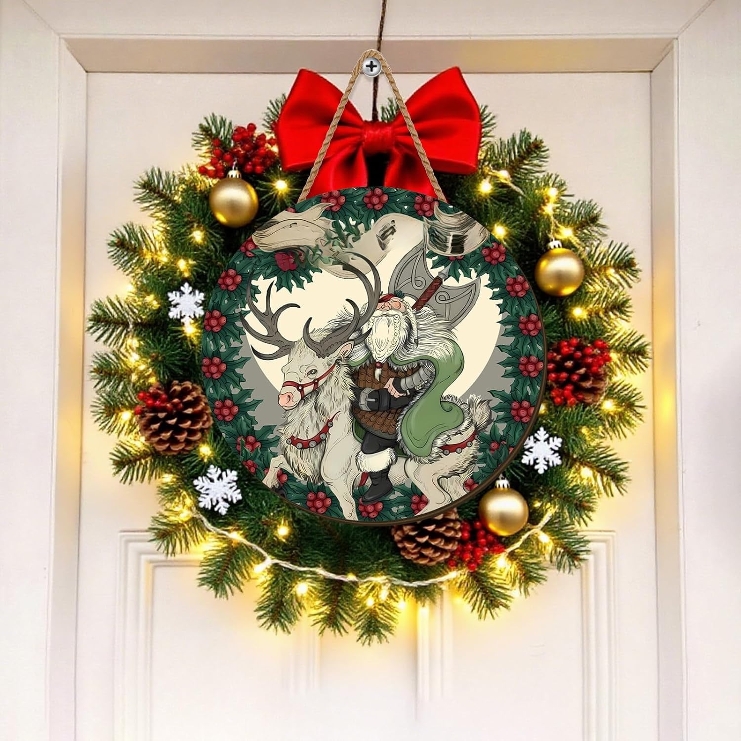 Yule Door Sign – Pagan Winter Solstice Wall Hanging, Wooden Yule Wreath ...
