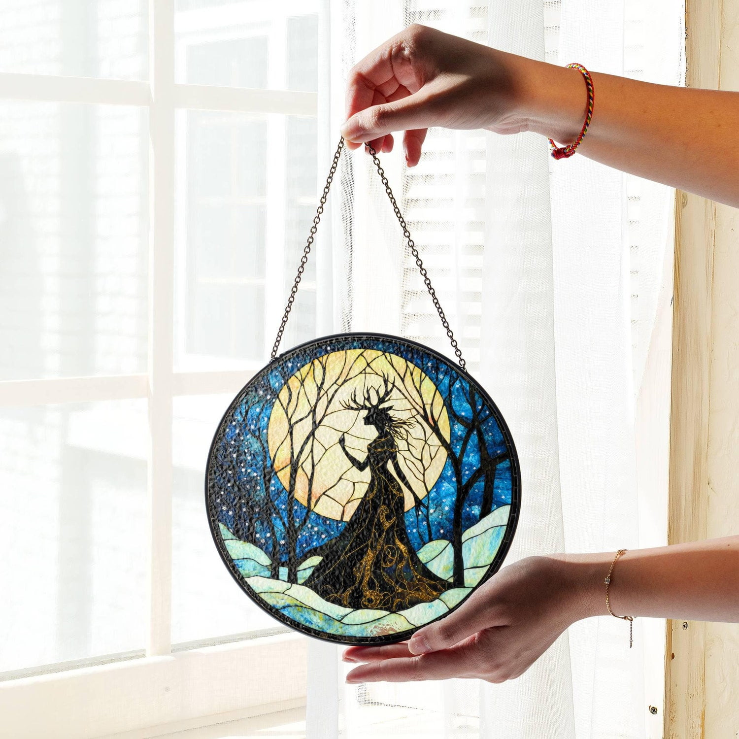 Yule Witch Suncatcher: Stained Glass Winter Solstice Window Decor 6 ...