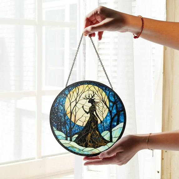 Yule Witch Suncatcher: Stained Glass Winter Solstice Window Decor 6 ...