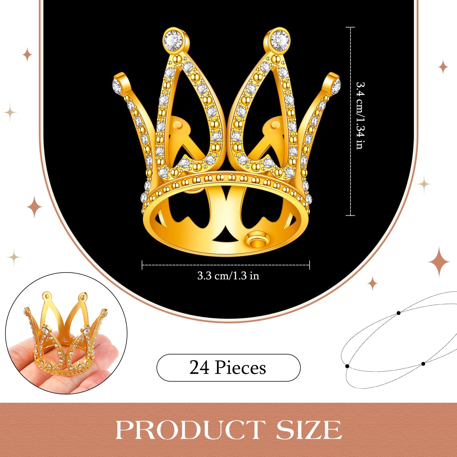 Yulejo 24 Pcs AJH3 Crown Cake Topper Mini Crown Tiny Queen Crown Small ...