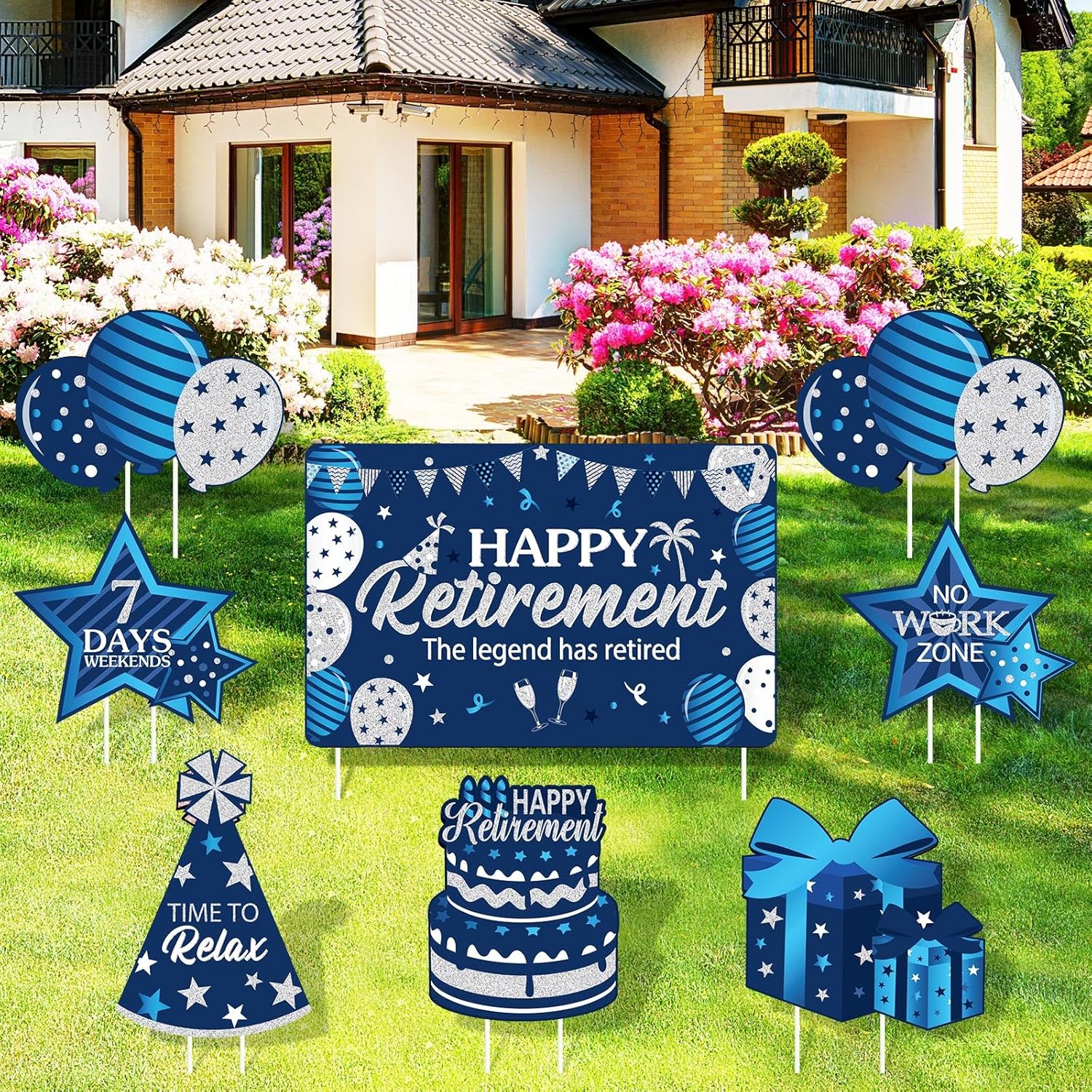 Yulejo 8 Pieces Retirement Yard Sign Decorations Happy Retirement Yard ...
