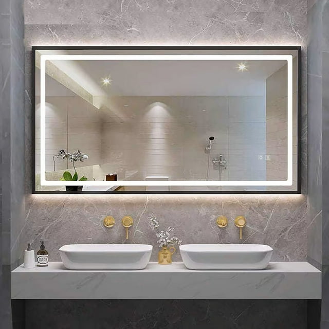 Yulika 30"x36" LED Lighted Bathroom Wall Mounted Mirror Vanity or ...