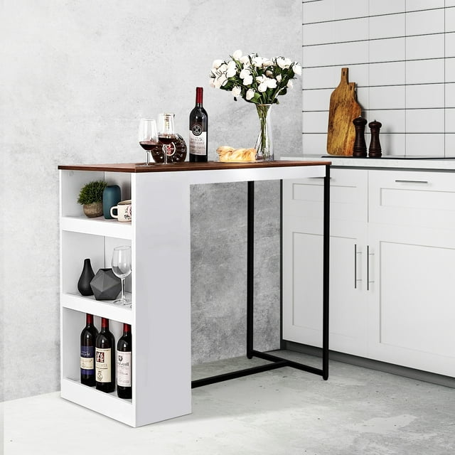 Yulika Wood Breakfast Pub Table, 3 Storage Shelves, Counter Height, White - Walmart.com