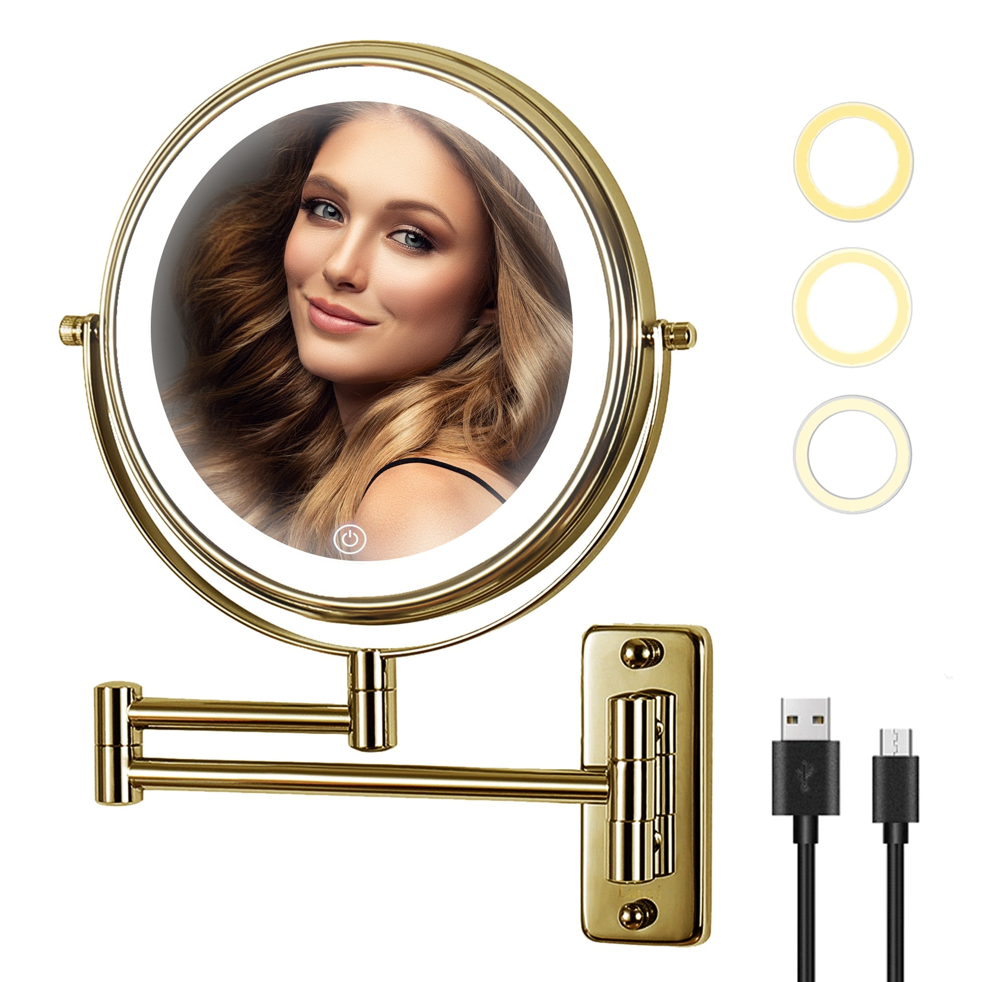 Yulika Plug-in Wall Mounted Makeup Mirror Magnifying Mirror with Light 1X/10X or 1X/7X Gold-7X ...