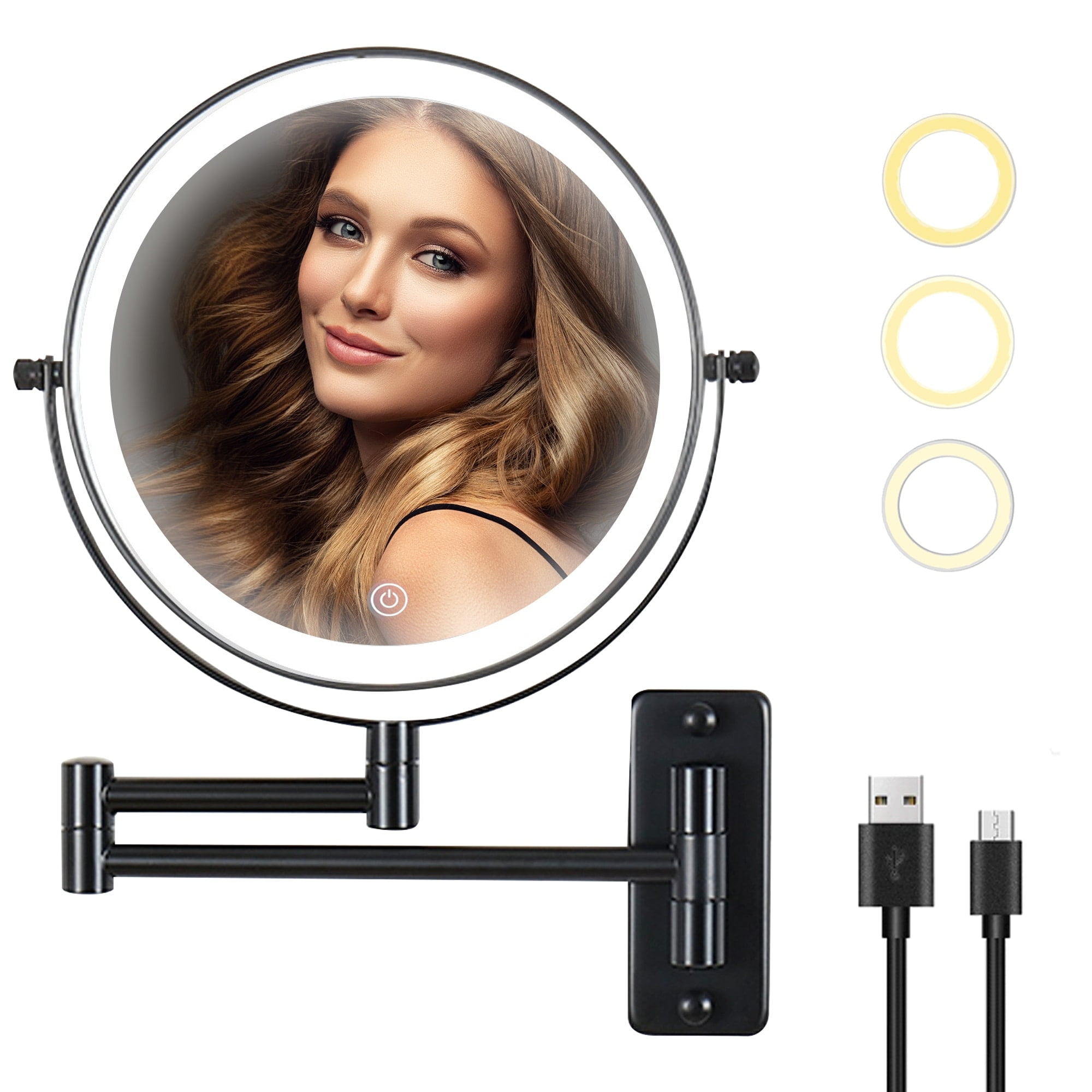Yulika Plug-in Wall Mounted Makeup Mirror Magnifying Mirror with Light ...