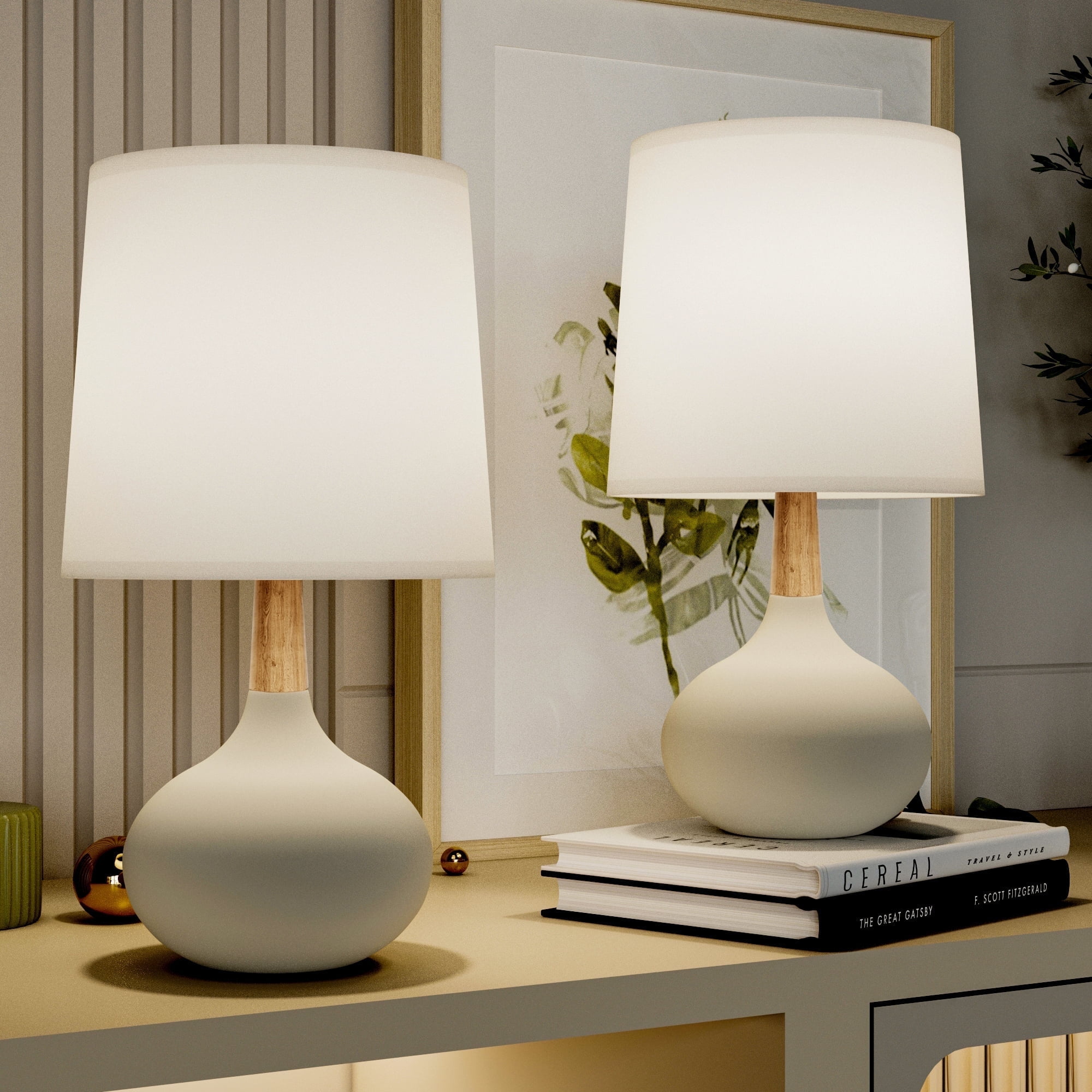 Yullili 14" Modern Ceramic Table Lamps Set of 2 – White Base with ...