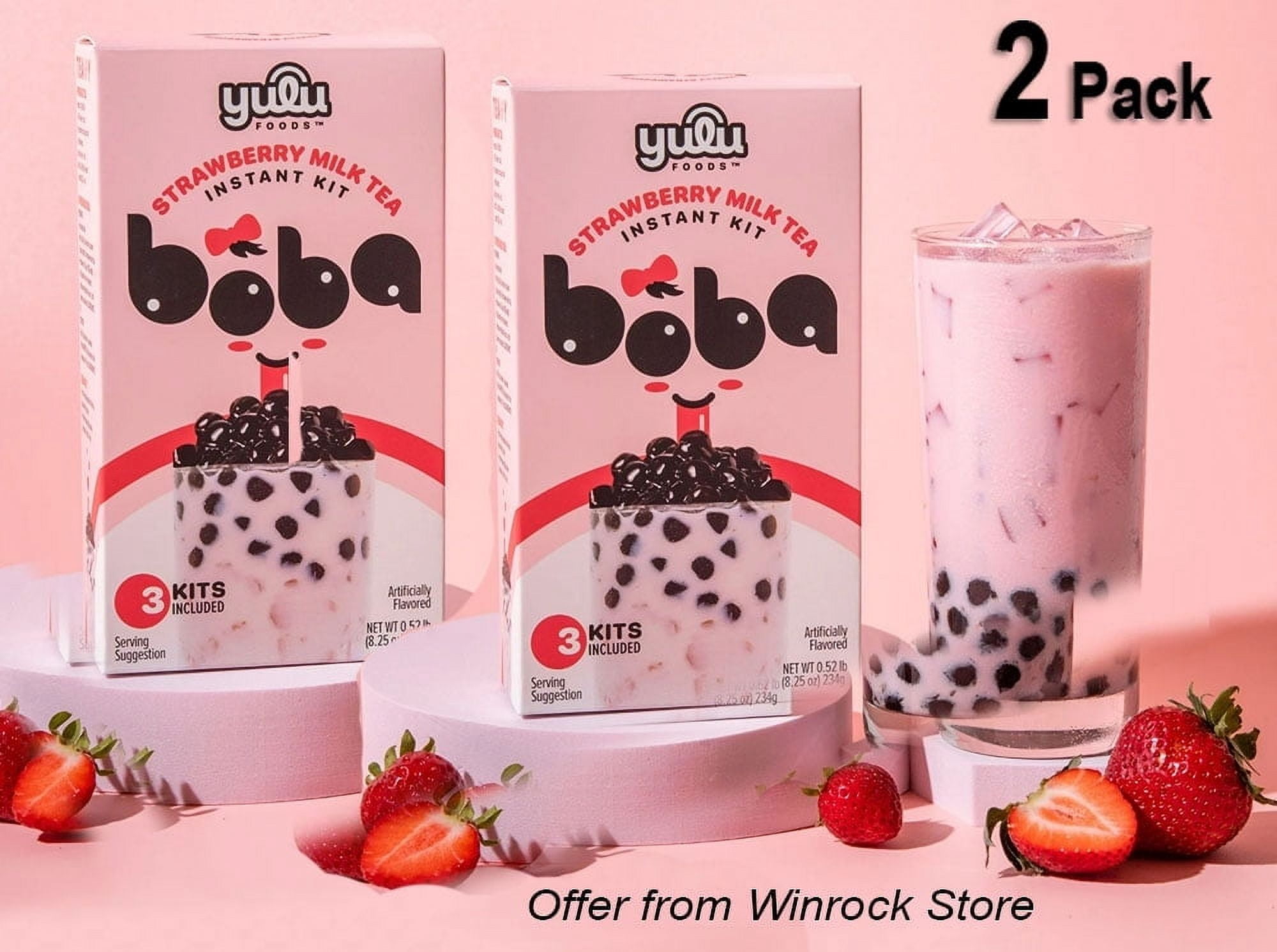 Yulu Instant Boba Strawberry Milk Tea, Bubble Tea Kit, 8.25 oz. (2 Pack ...